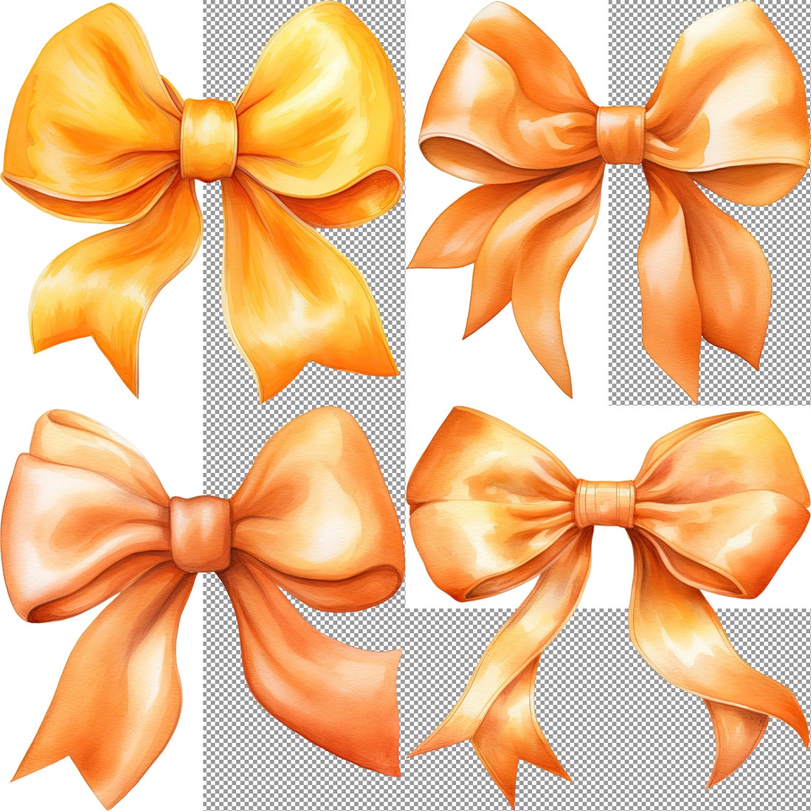 Orange Ribbon Clipart Pastel Watercolor Illustration - Etsy