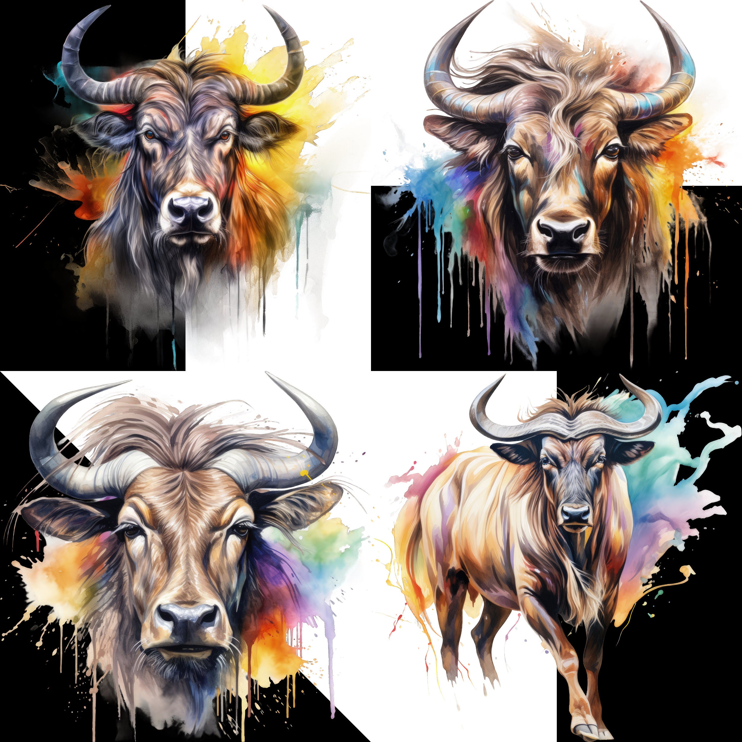 Wildebeest Charge African Safari Art Nature Wall - Etsy