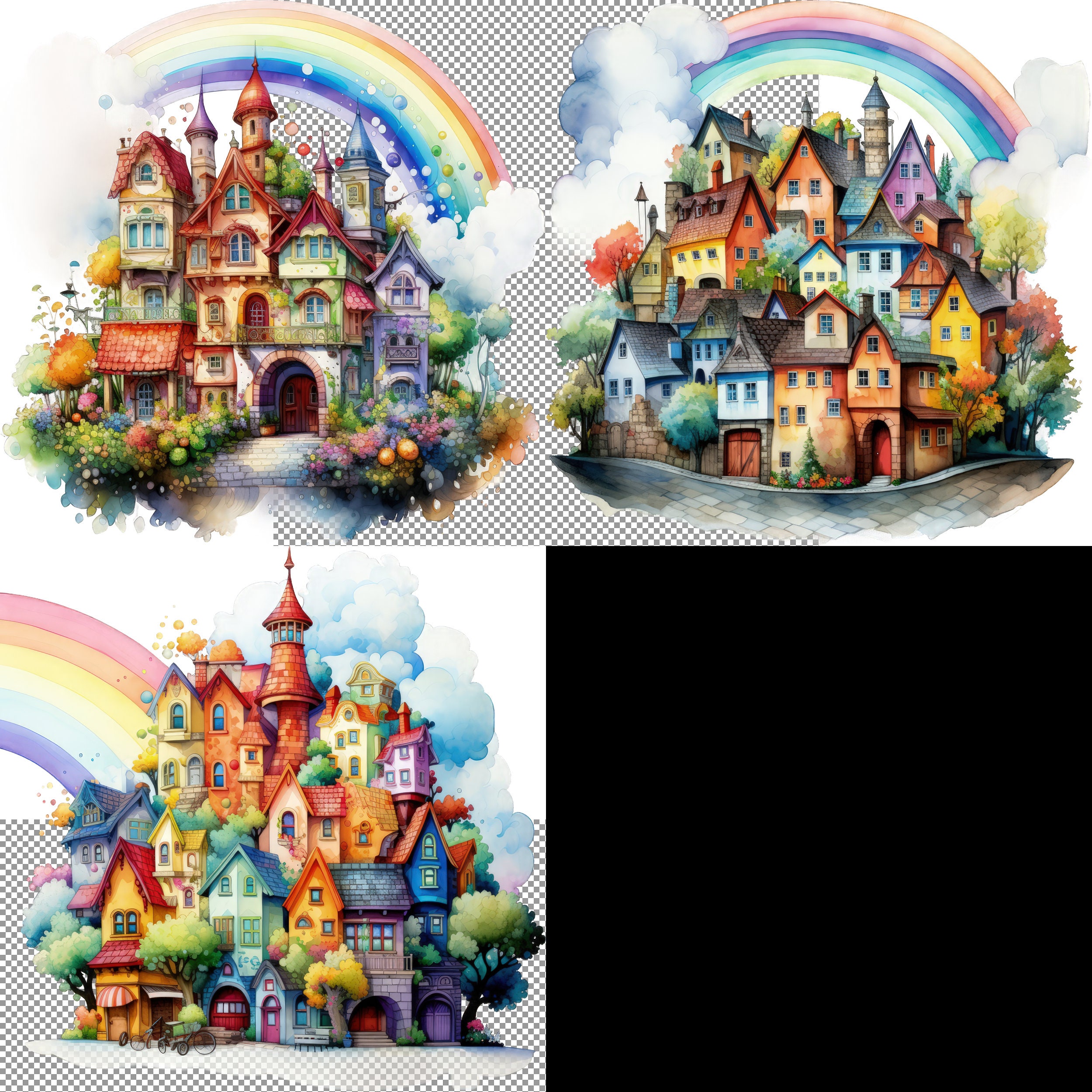 Vibrant Village Clipart,vibrant Village Clipart, Colorful Decor, Lively ...