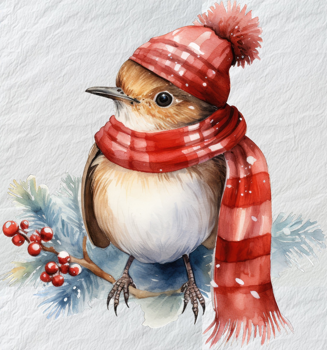 Red Wren With Santa Cap and Scarf Watercolor PNG Clipart,christmas Bird ...