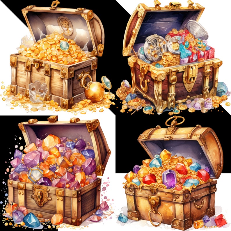 Treasure Chest Clipart, Mystical Treasure Chest, Vintage Pirate Clipart ...