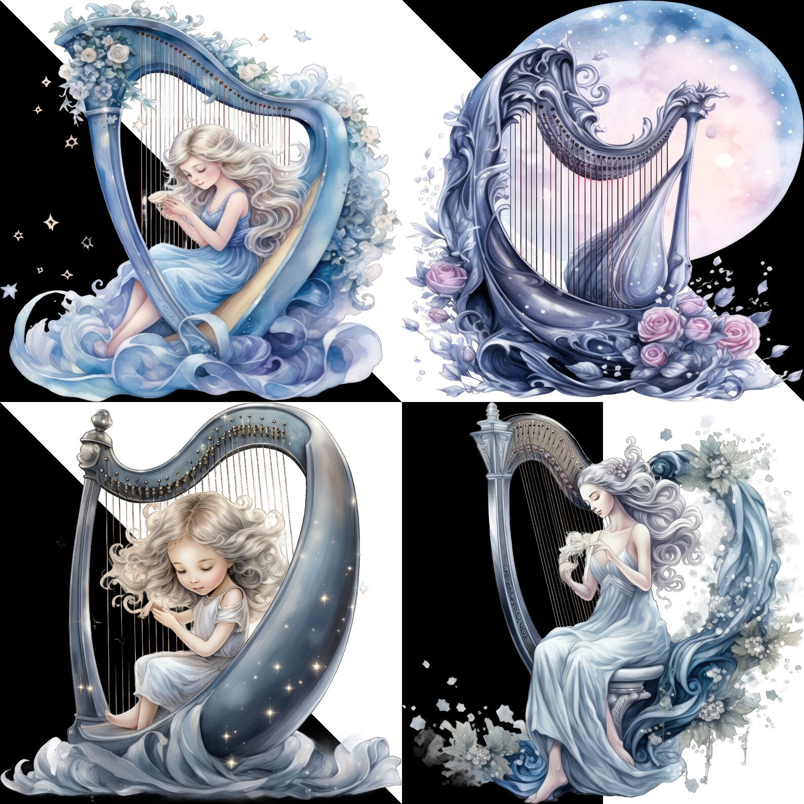 Enchanted Harp Lullaby Art Print,custom Harp Lullaby Painting ...