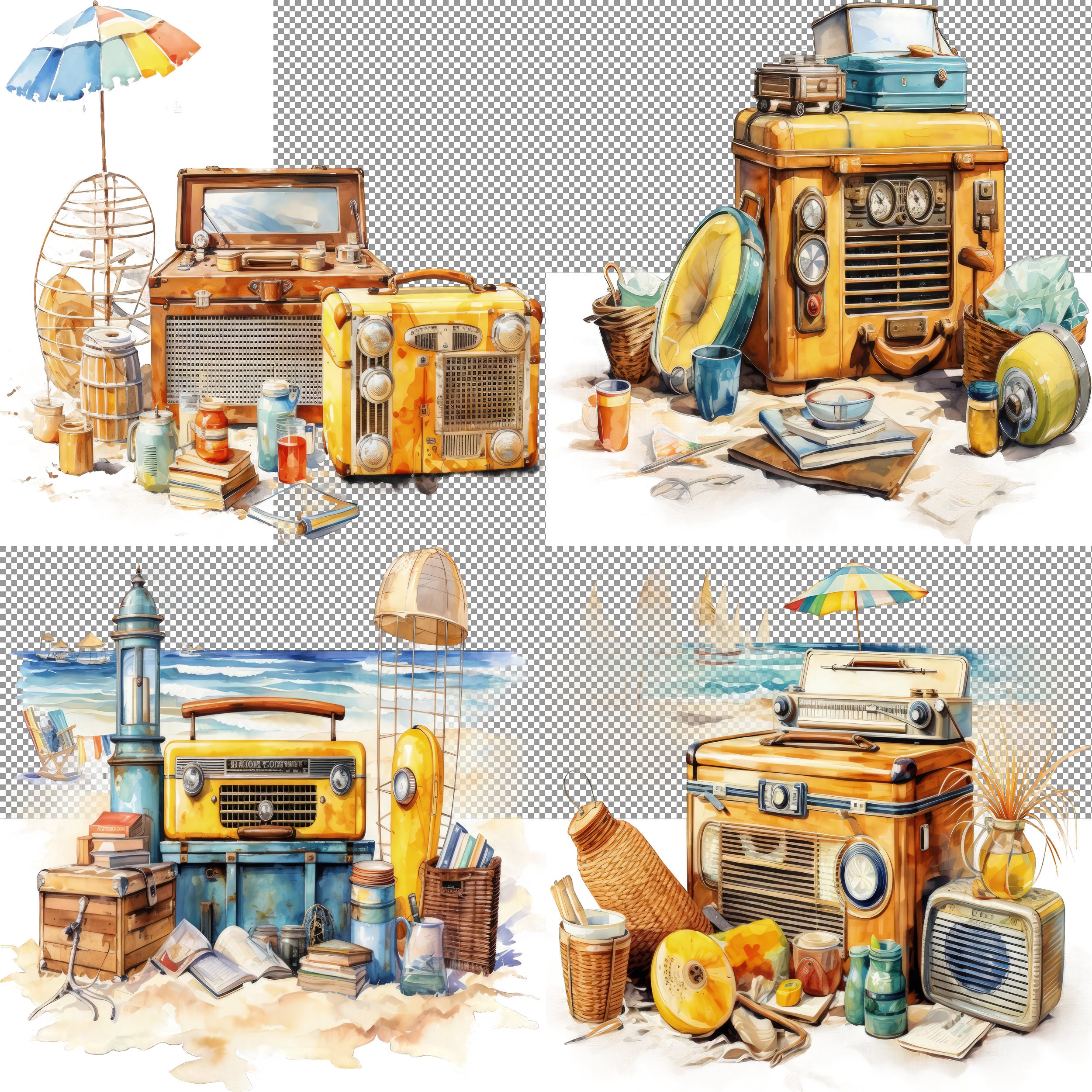 Beachside Radio Days Clipart, Radio Boombox, Retro Music Clipart ...