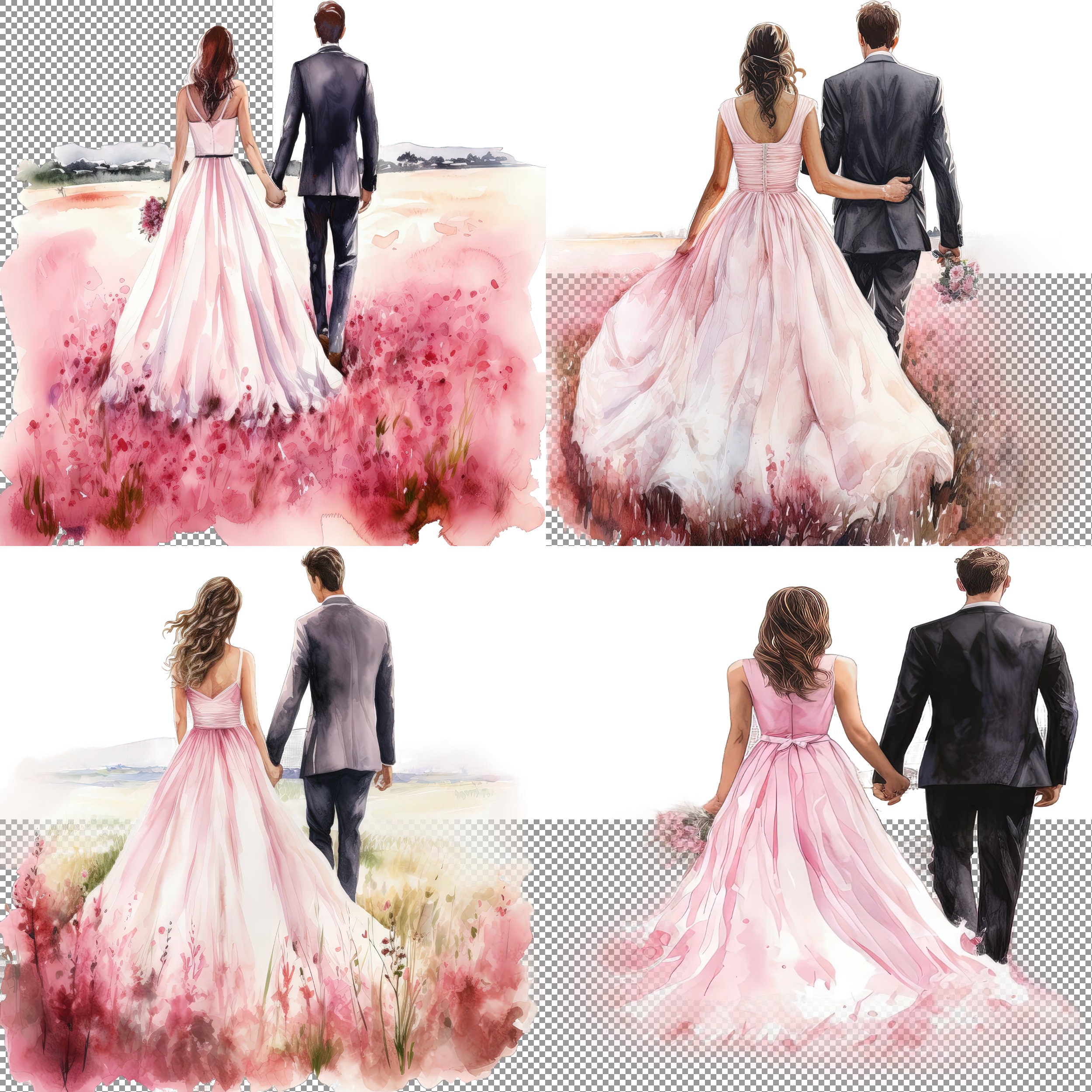 Pink Bride and Groom Clipart Hand-in-hand Wedding Clipart - Etsy