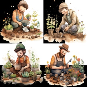Cheerful Gardener Clipart, Planting Seeds Clipart, Garden-themed Clip ...