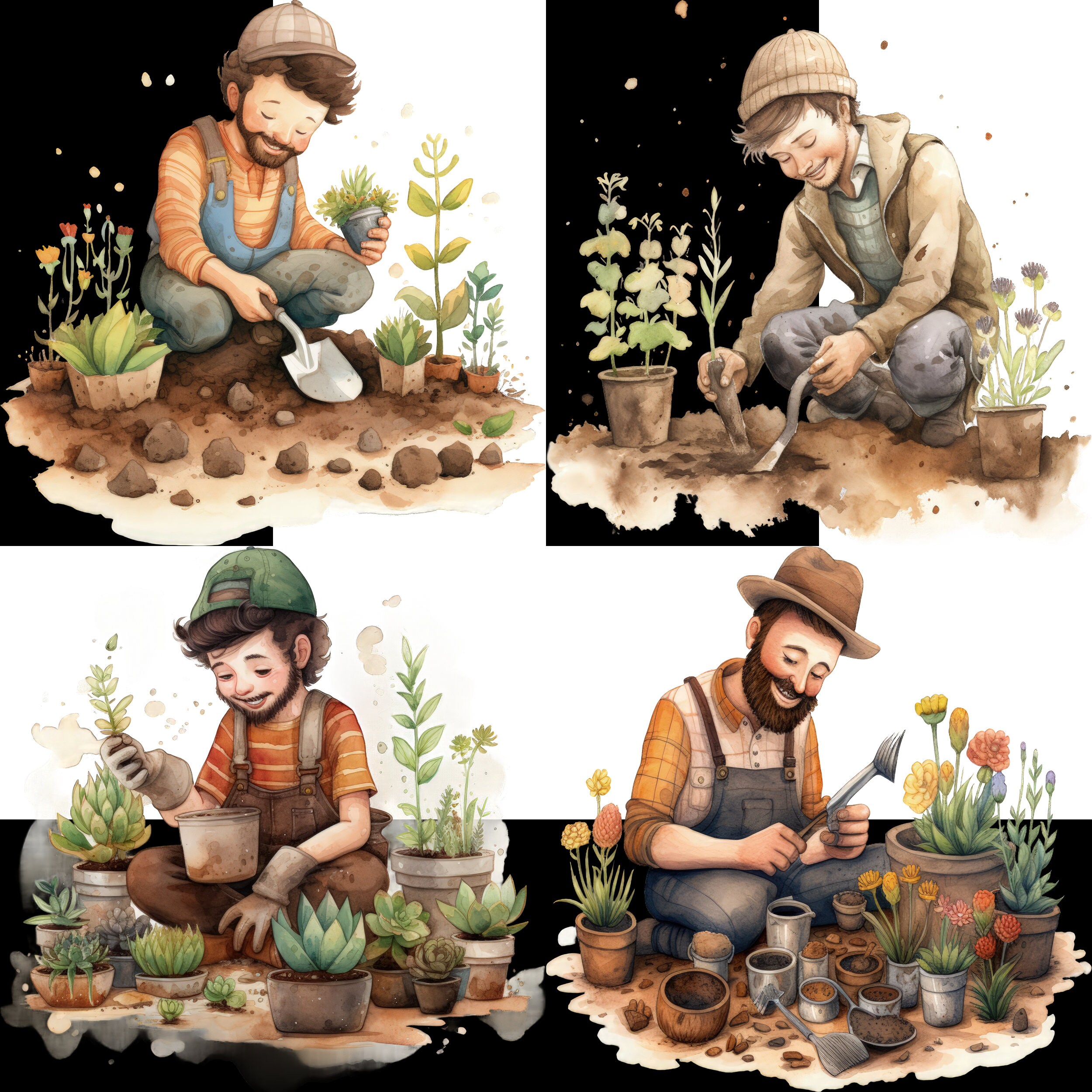 Cheerful Gardener Clipart, Planting Seeds Clipart, Garden-themed Clip ...