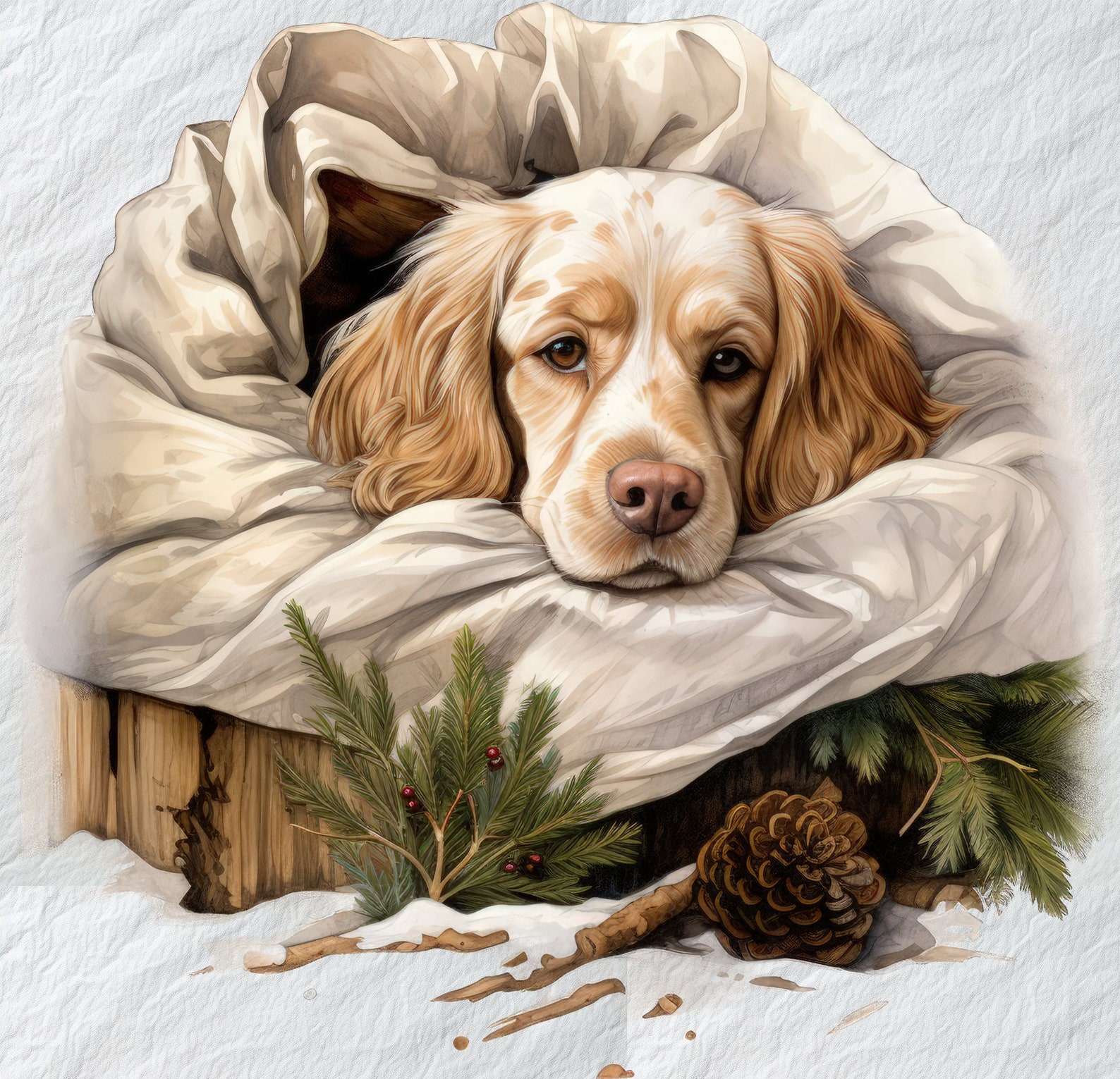 Jolly Clumber Spaniel Yule Log Clipart,christmas Dog Clipart, Seasonal ...