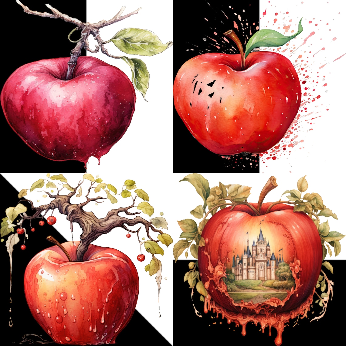 Enchanted Apple Whimsical Watercolor Illustration PNG - Etsy