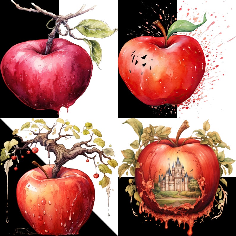 Enchanted Apple Whimsical Watercolor Illustration PNG - Etsy