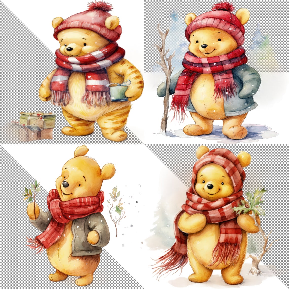 Winnie the Pooh Clipart, Winter Cap and Scarf ,christmas Gifts ...
