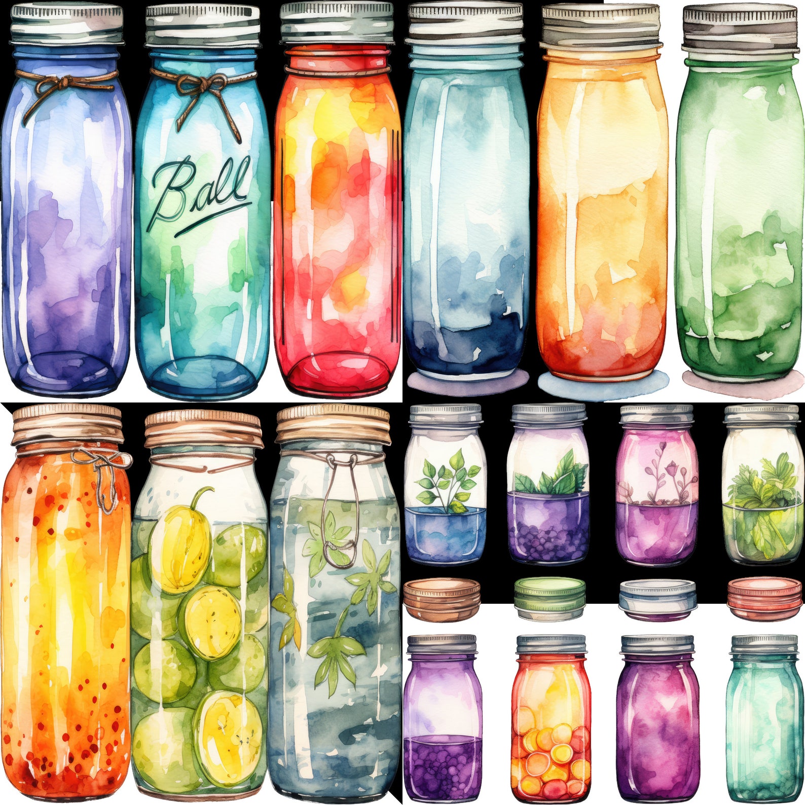 Vantage Mason Jars Watercolor PNG Clipart, Rustic Mason Jar PNG Clipart ...