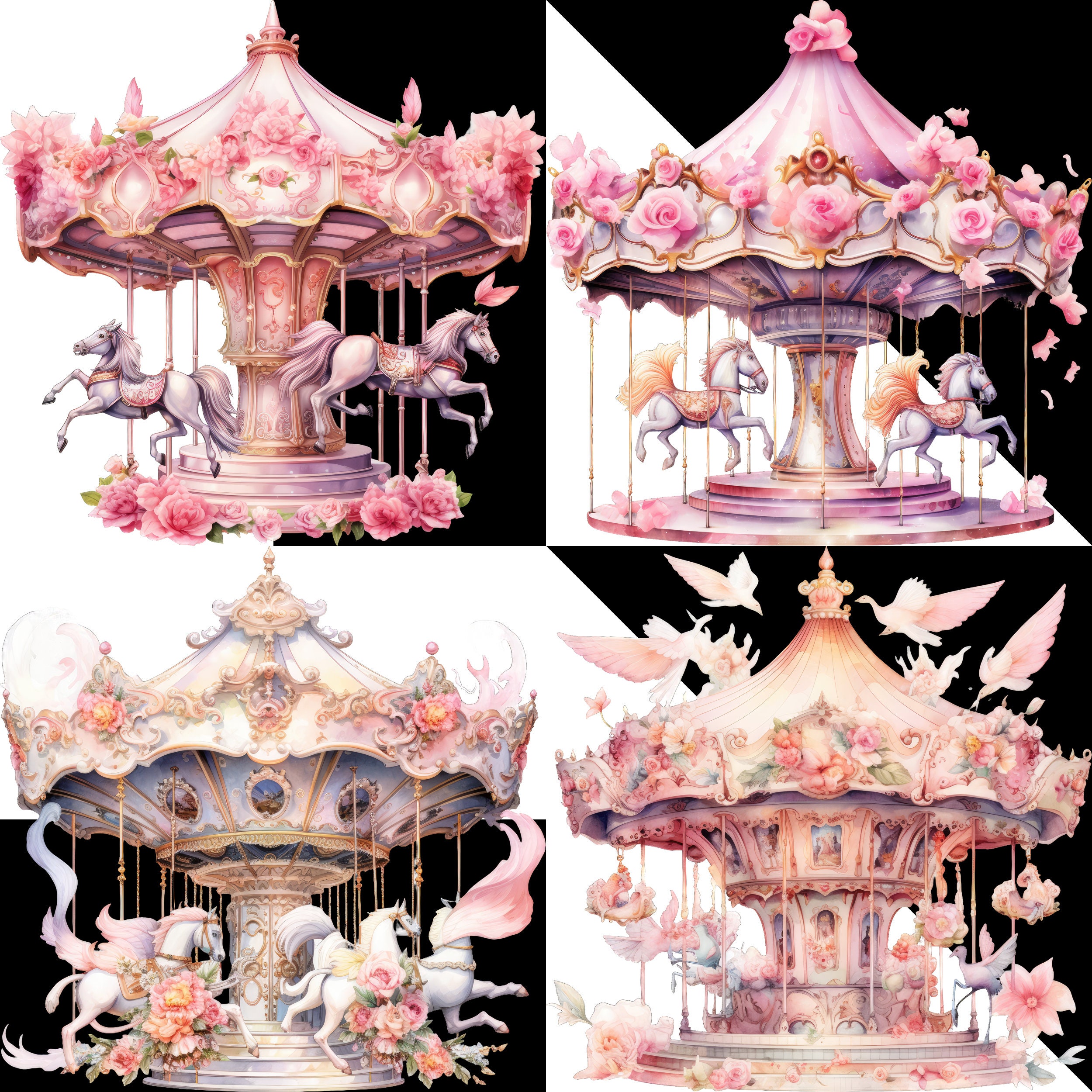 Mystic Carousel Clipart, Mystic Carousel Whimsy, Enchanted Merry-go-round Clipart,whimsical ...