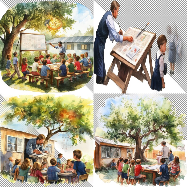 Backyard Classroom Under a Tree Clipart, Backyard Classroom Under a ...