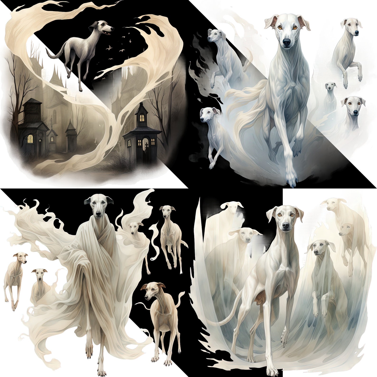 Haunting Whippet Ghost Apparitions Clipart, Ghostly Whippet Clip Art ...