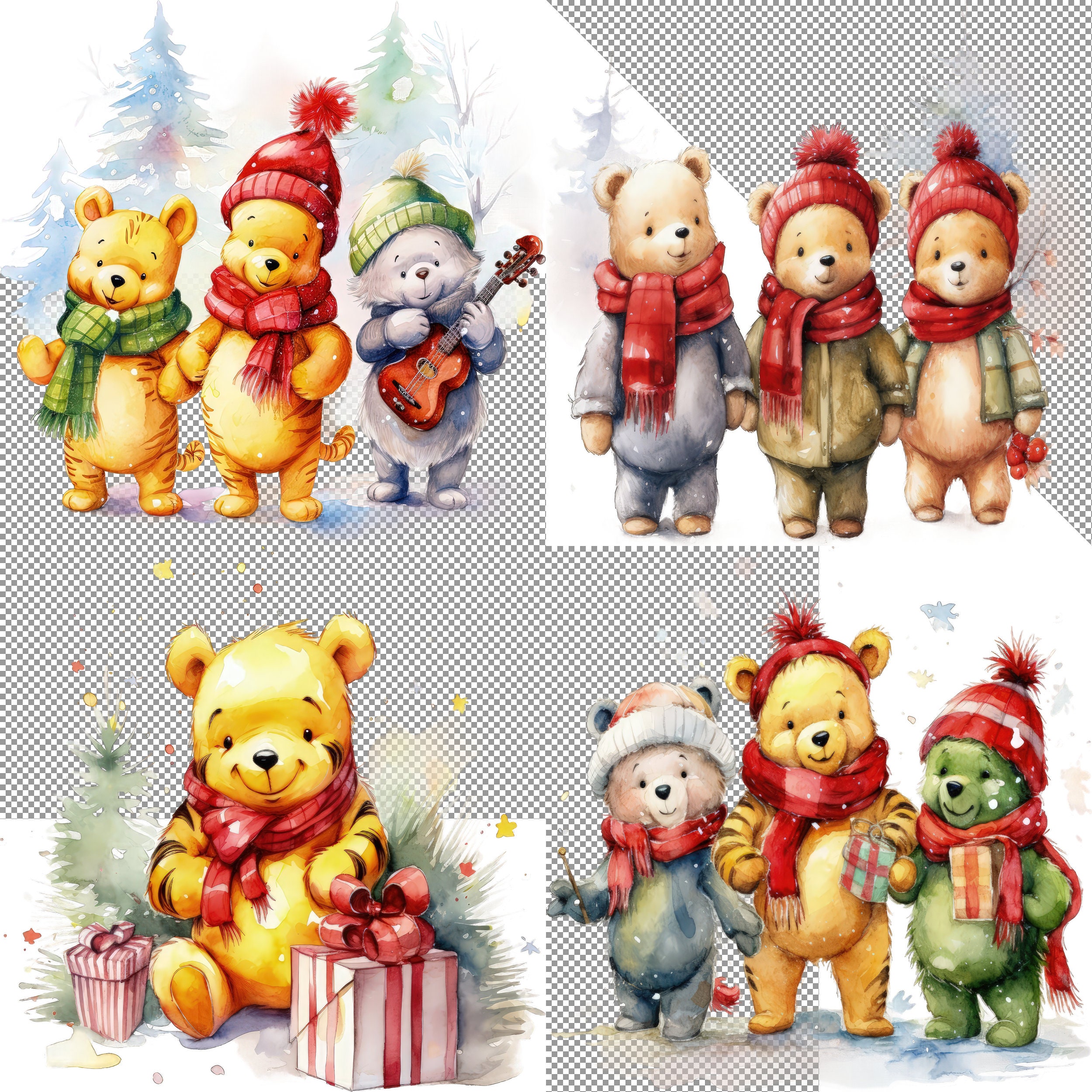 Winnie the Pooh and Friends Clipart,winter Wear Celebrating Christmas ...