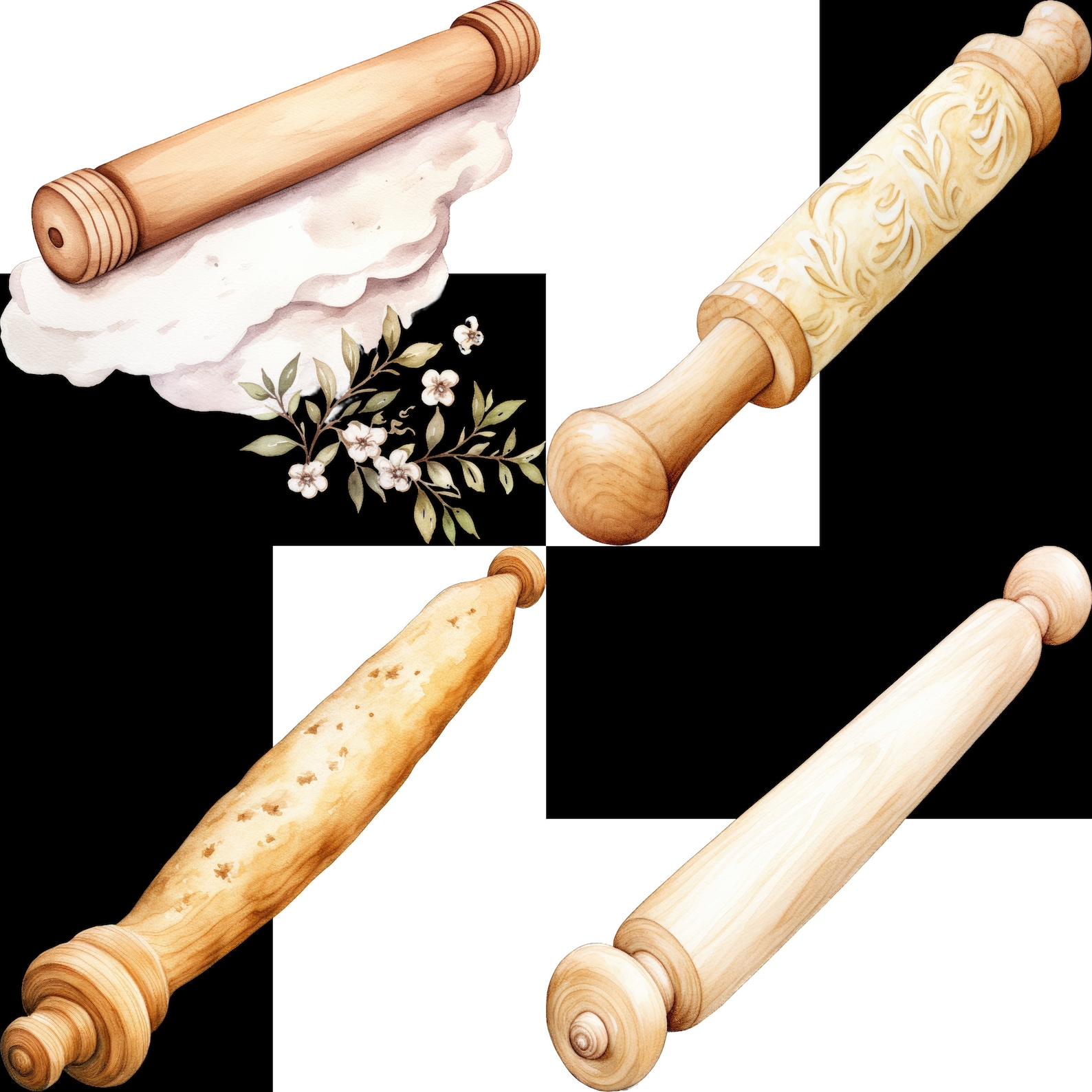 Vantage Rolling Pin Watercolor PNG Clipart, Baking Tools Illustration ...