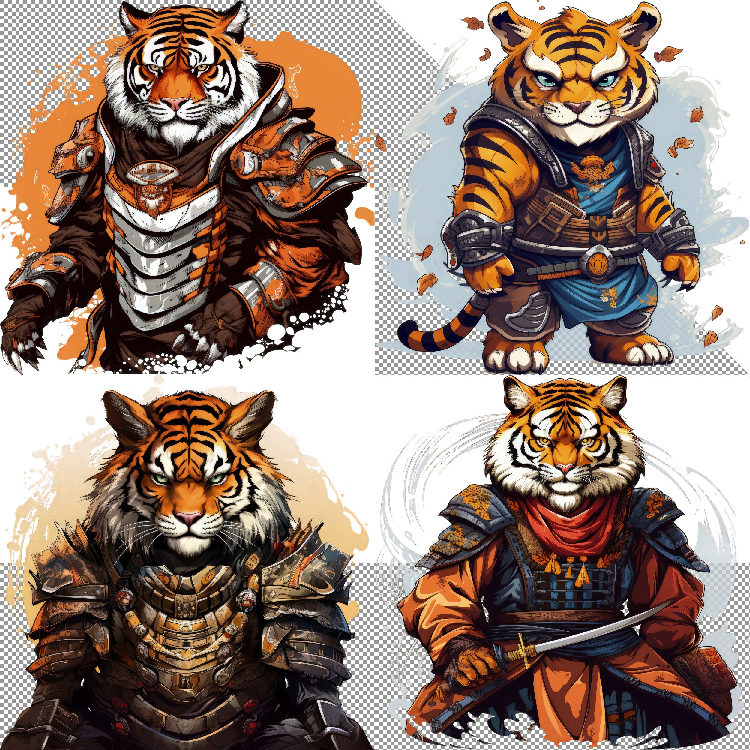 Tiger in Samurai Armor Cartoon Vectorferocious Tiger in - Etsy
