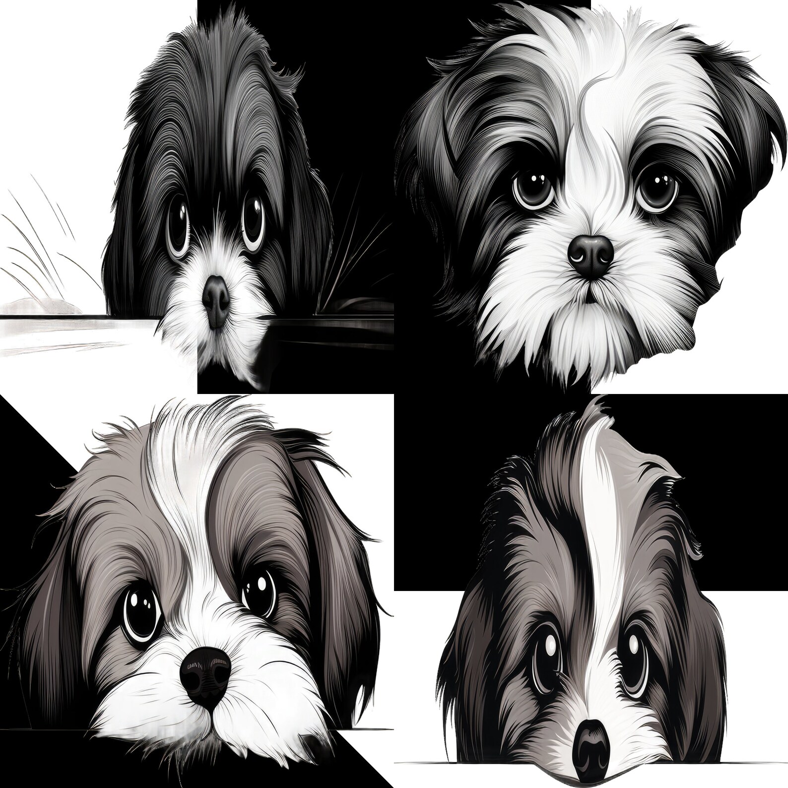PEEKING Shih Tzu Vector: Black Lines Logodog Design Logo - Etsy