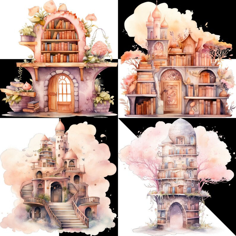 Enchanted Floating Library Art Print,custom Floating Library Painting ...