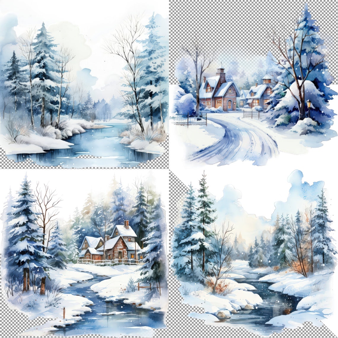 Winter Wonderland Watercolor Clipart Wall Art for Kids - Etsy