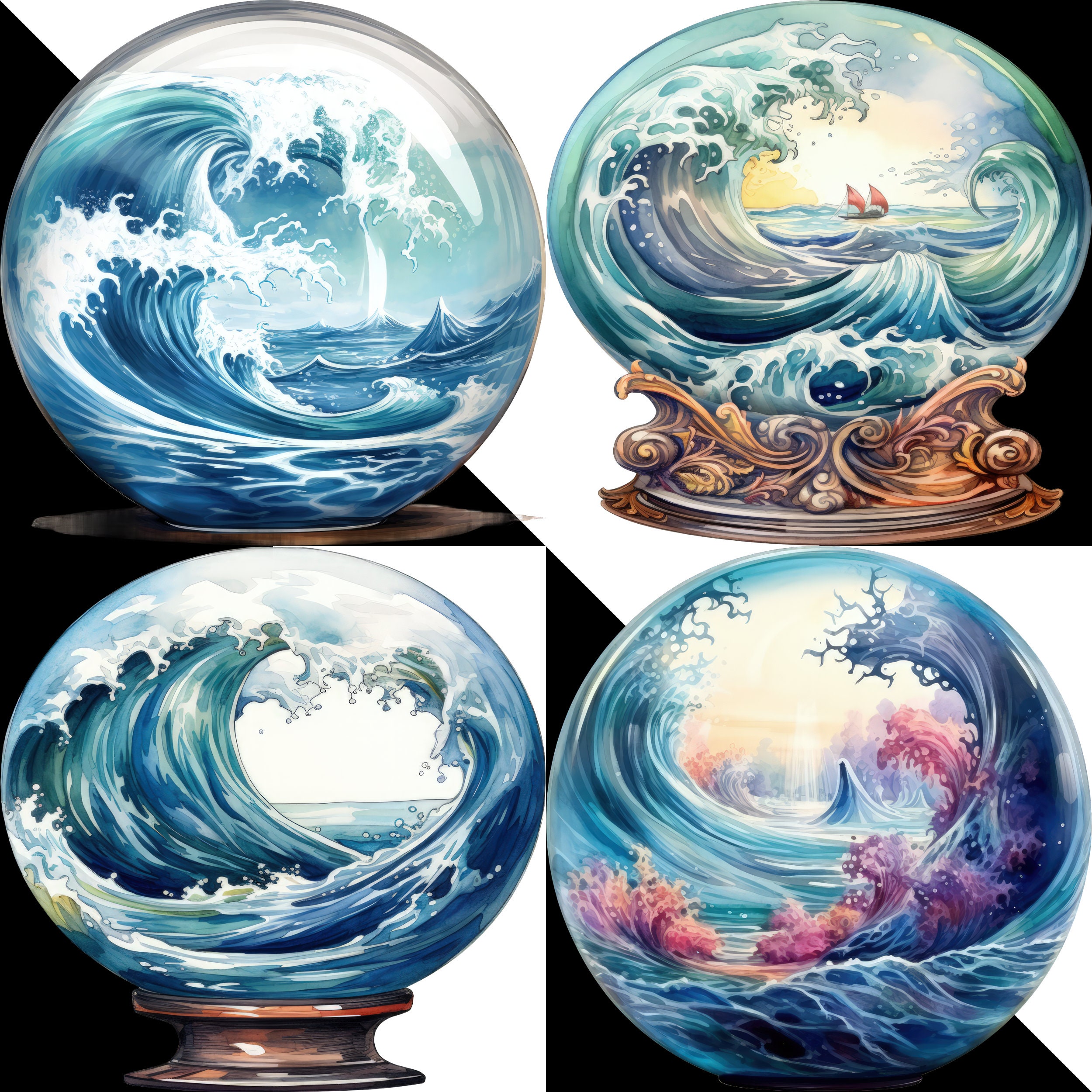 Beautiful Magical Ocean in Crystal Ball Clipart,magical Ocean Fantasy ...