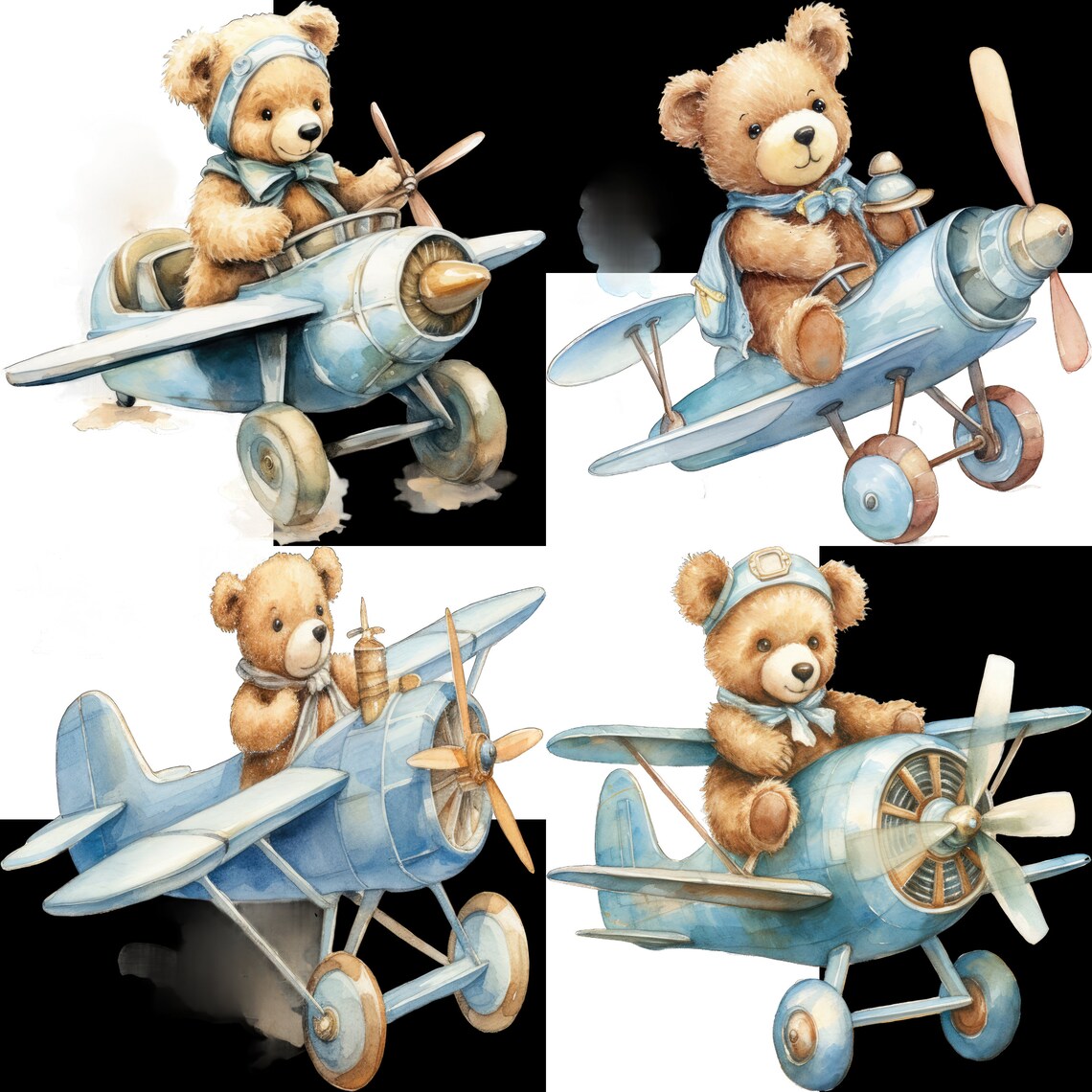 Teddy Bear Driving a Baby Blue Vintage Airplane PNG Clipart, Teddy Bear ...