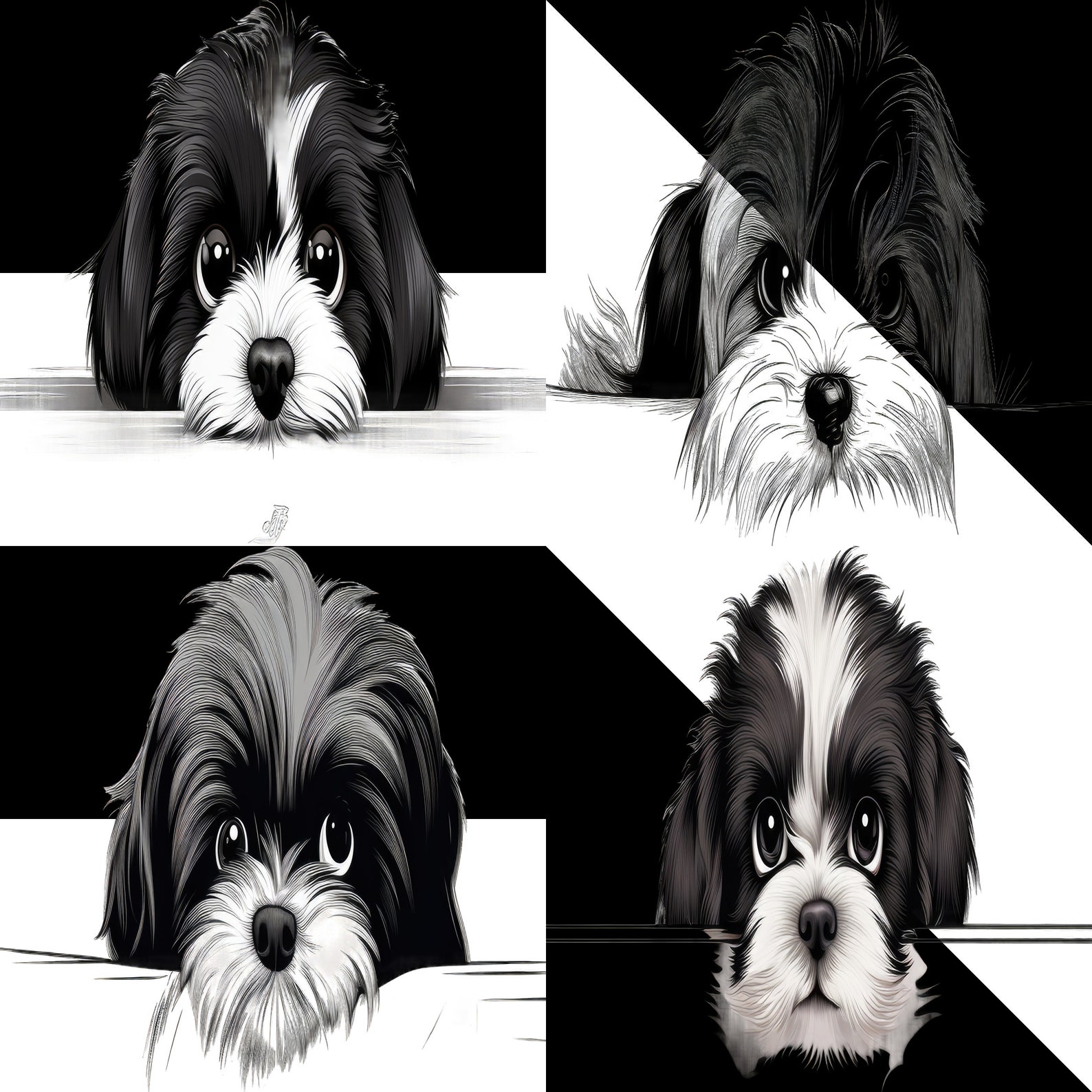 PEEKING Shih Tzu Vector: Black Lines Logodog Design Logo - Etsy