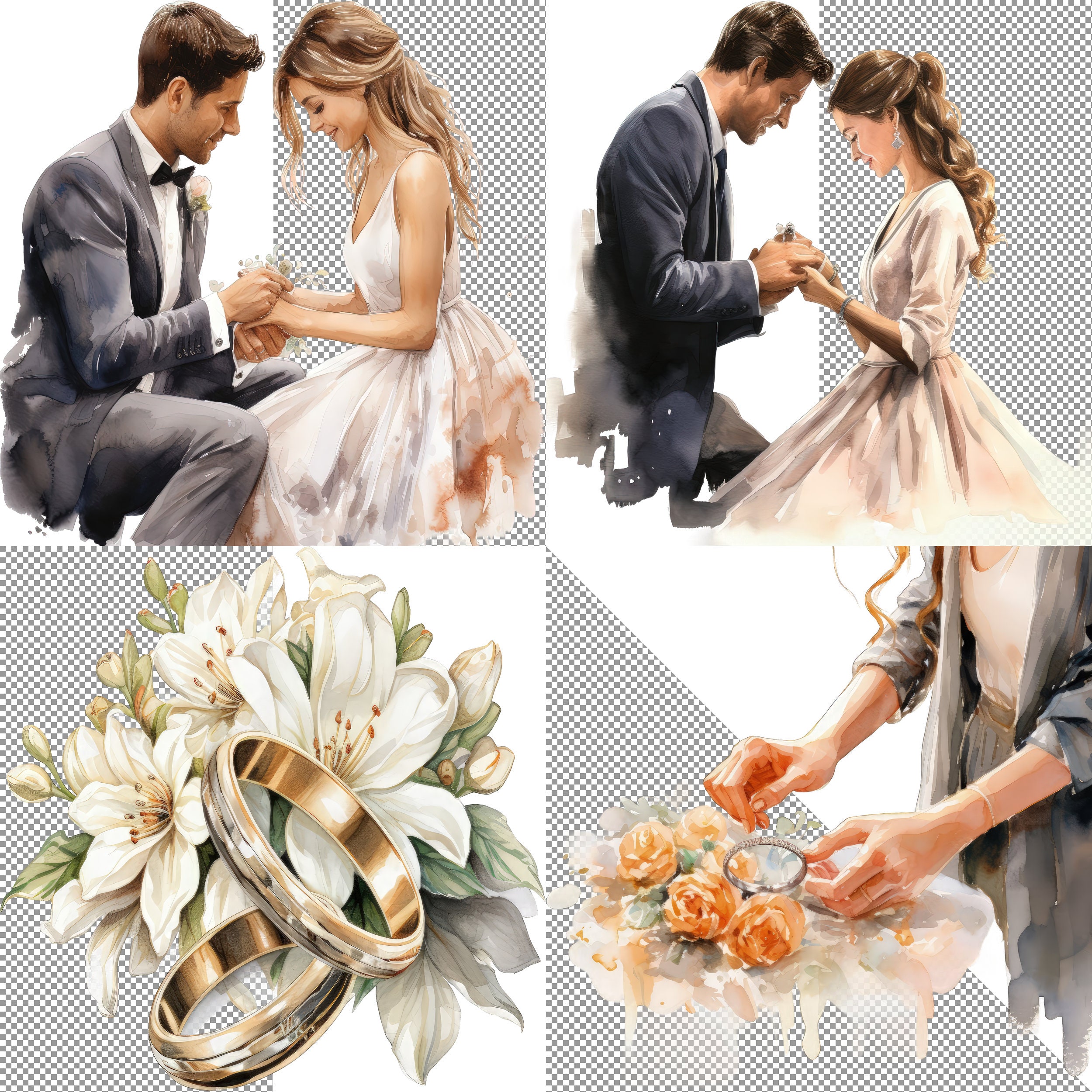 Exchange of Rings Ceremony Watercolor Clipart, Designs for Tote Bag ...