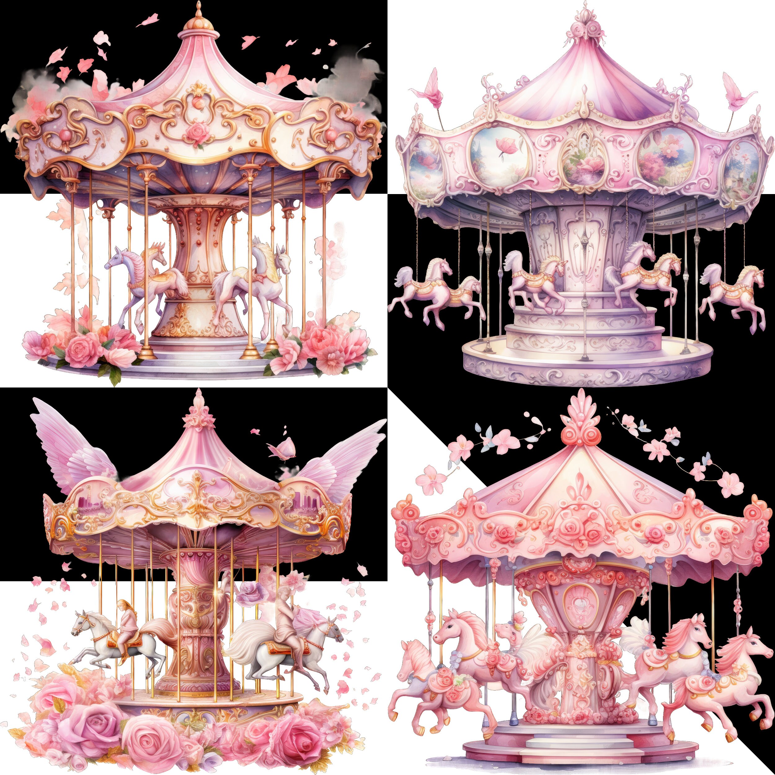 Mystic Carousel Clipart, Mystic Carousel Whimsy, Enchanted Merry-go-round Clipart,whimsical ...