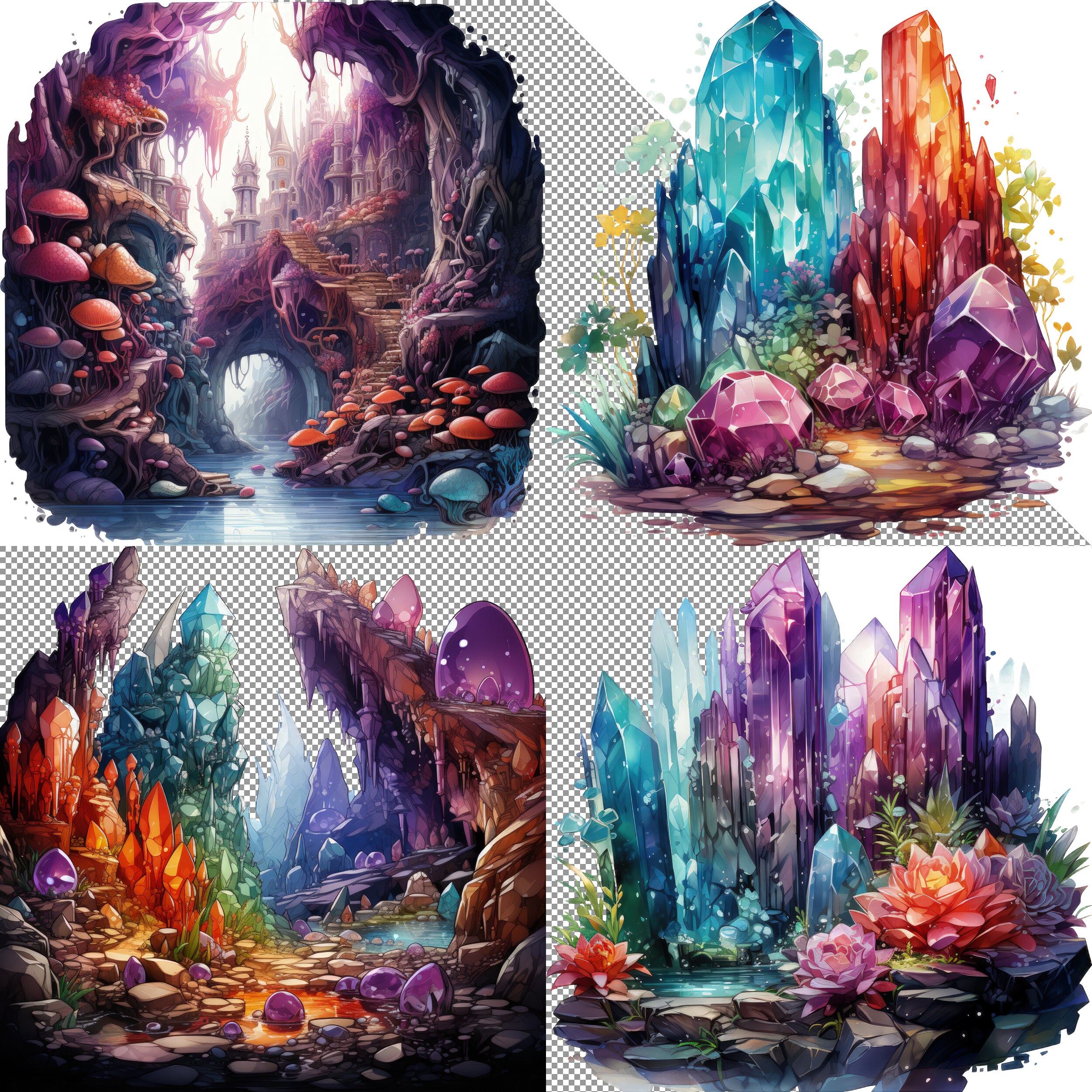 Crystal Cavern Creatures Clipart, Crystal Cluster Clipart Set ...