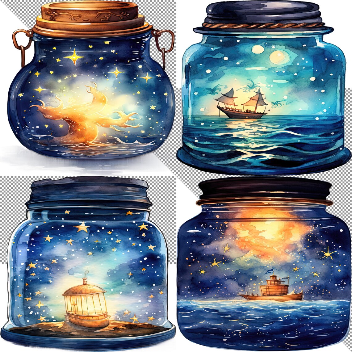 Firefly Jar With Sailing Ship Watercolor Clipart Picture for - Etsy