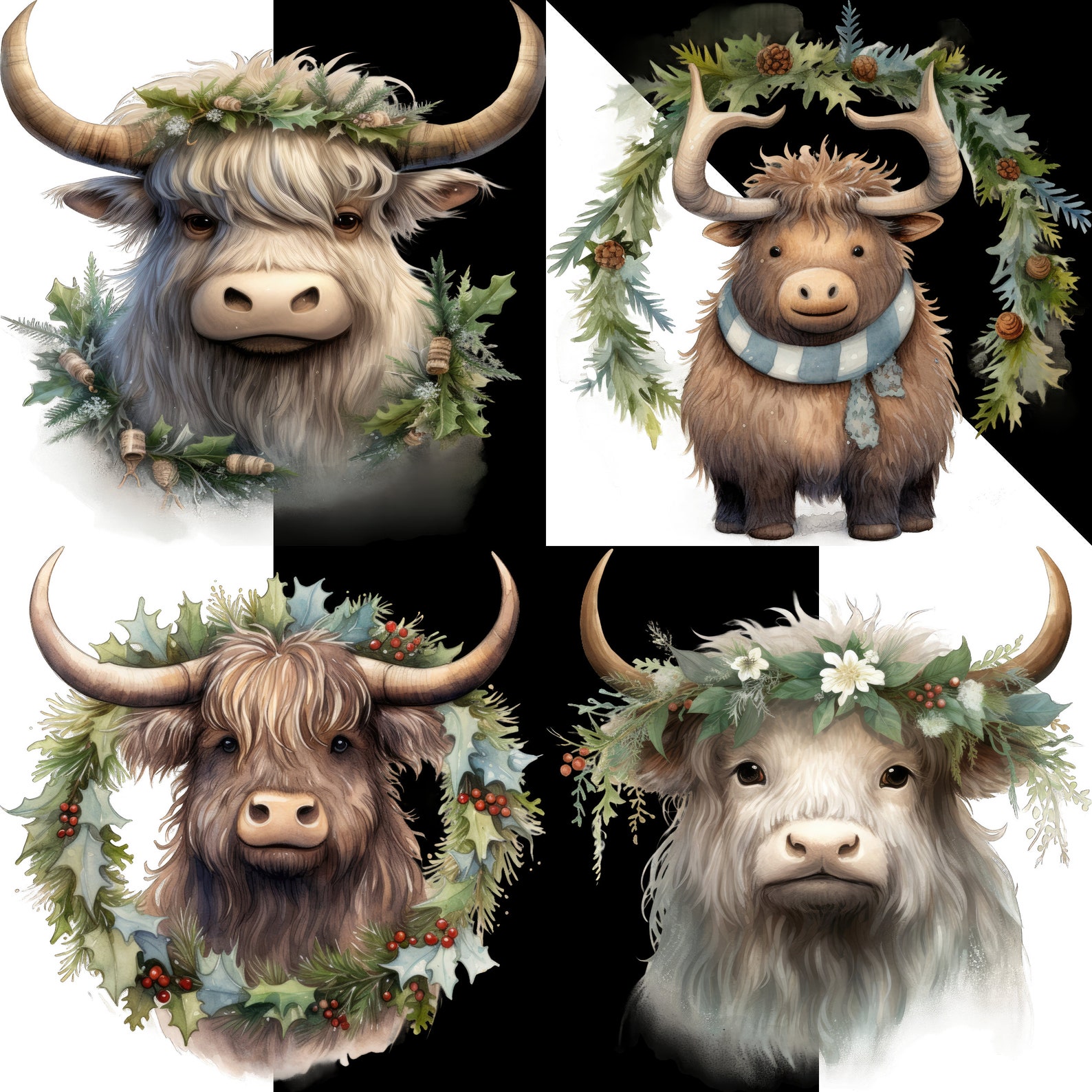 Christmas Festive Yak PNG Clipart Cute Yak Christmas - Etsy