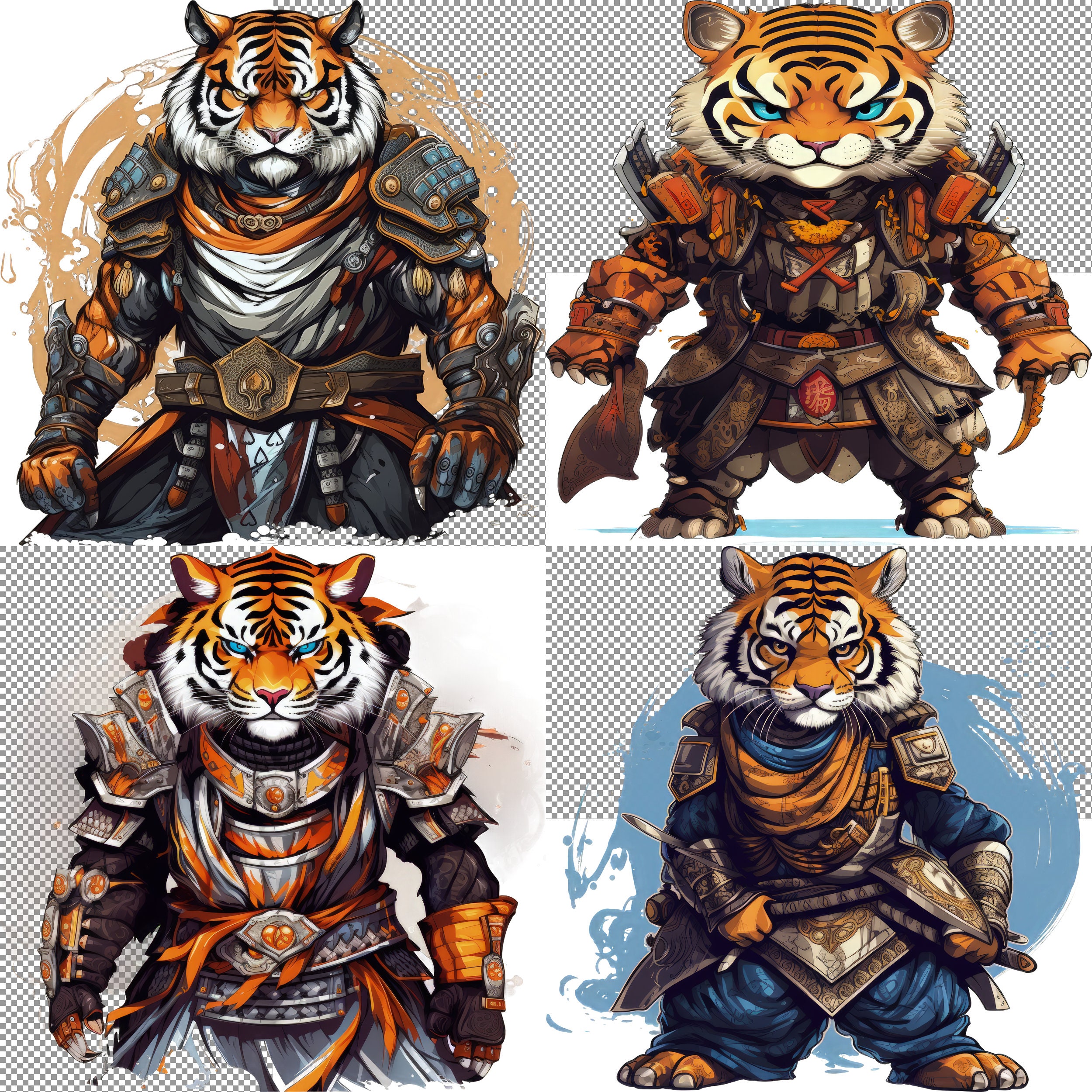 Tiger in Samurai Armor Cartoon Vectorferocious Tiger in - Etsy
