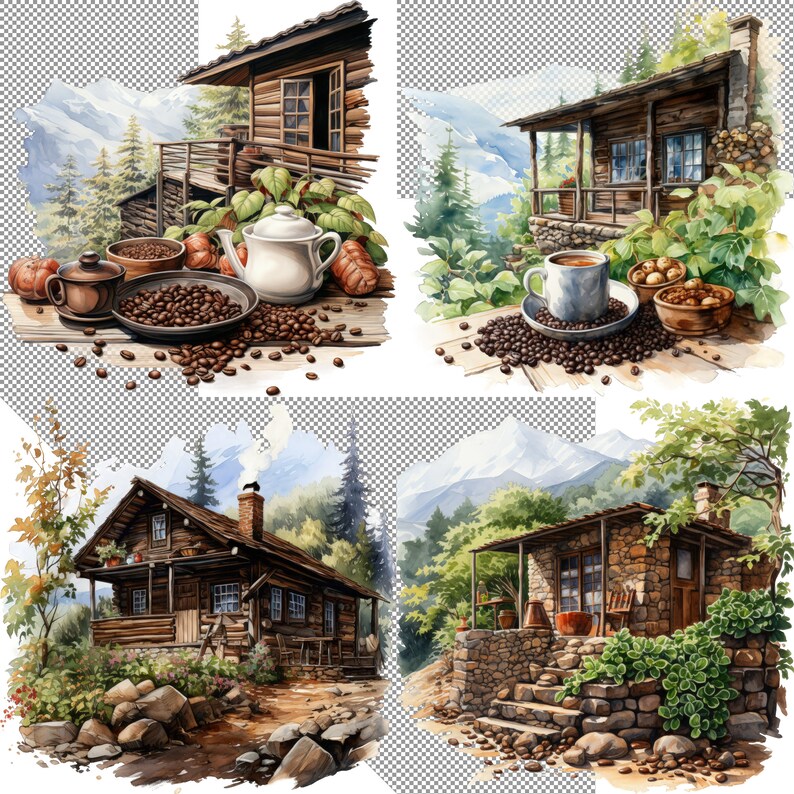 Rustic Cabin Morning Clipart, Mountain Getaway Vibes: Rustic Cabin ...