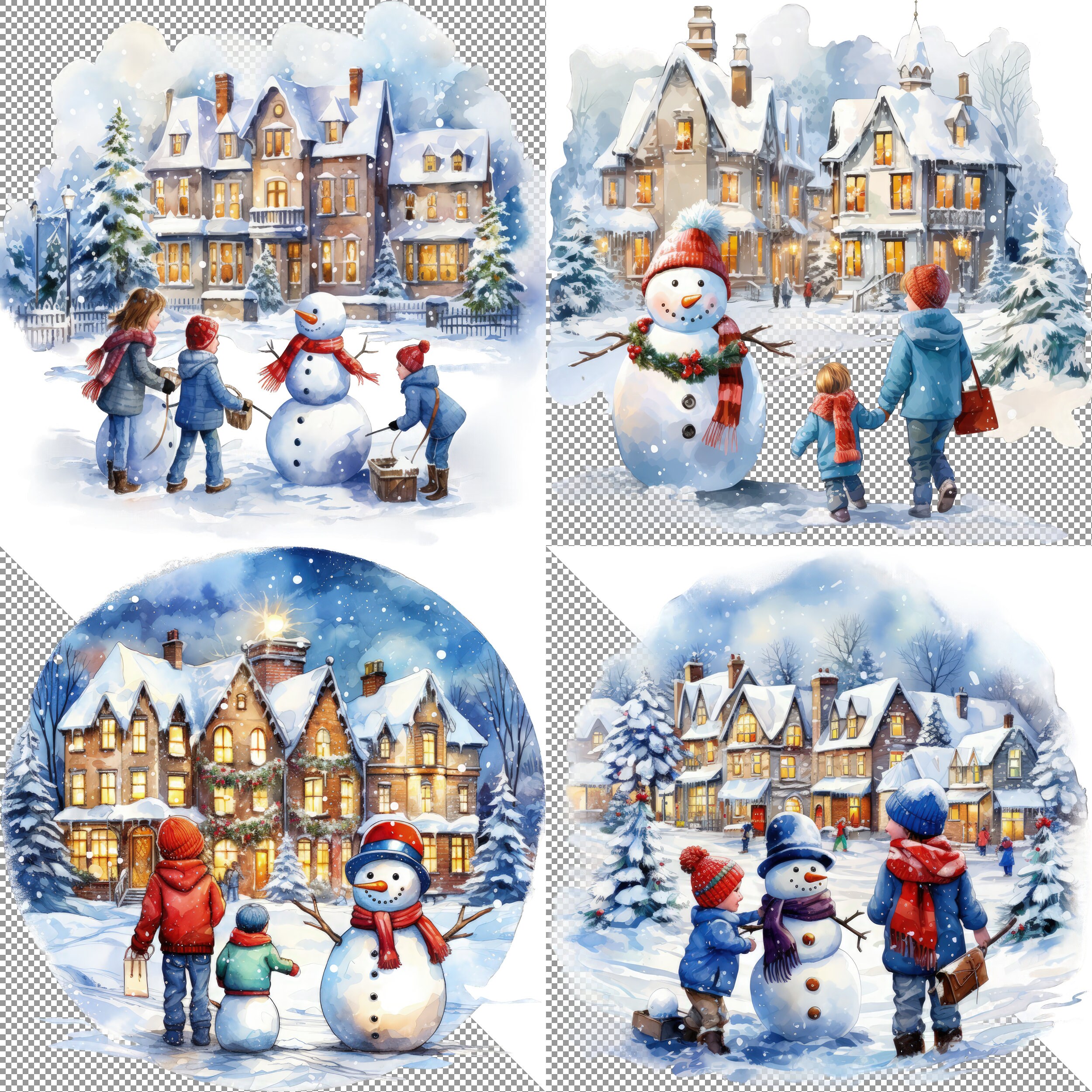 Kids' Winter Wonderland Clipart, Kids With Snowman Clipart: Winter Fun ...