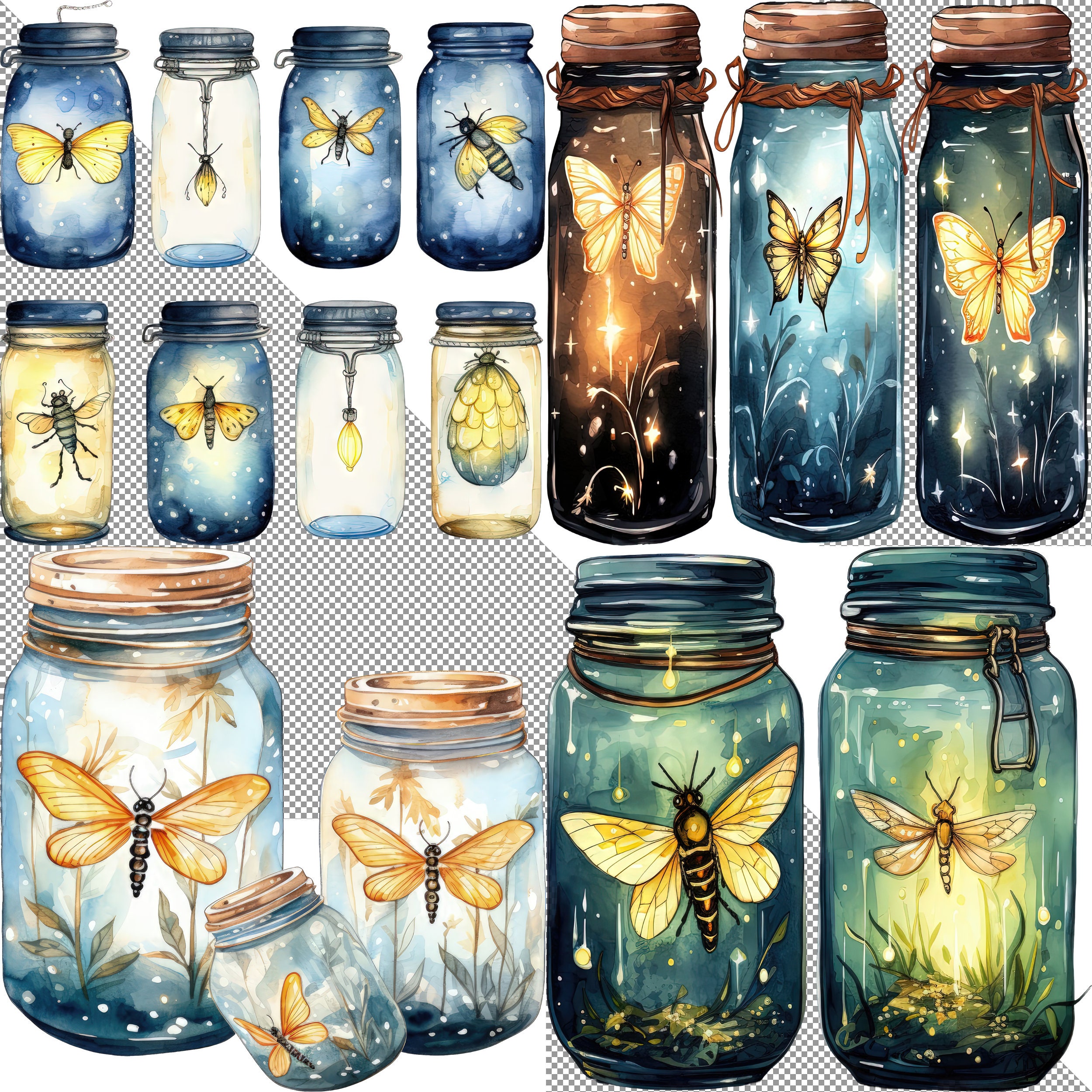 Firefly Jars Watercolor Clipart, Craft for Kids Printable, Picture for ...