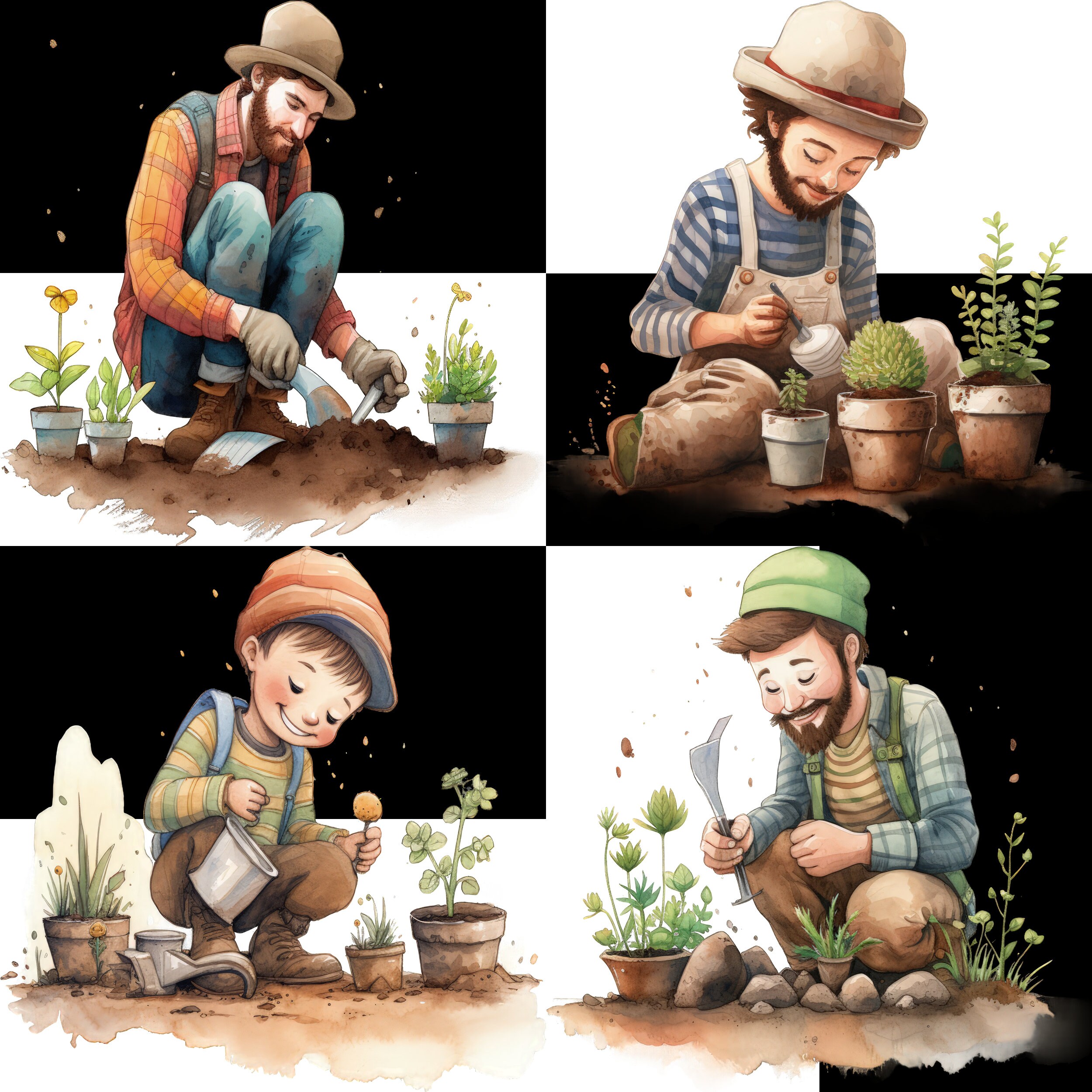 Cheerful Gardener Clipart, Planting Seeds Clipart, Garden-themed Clip ...
