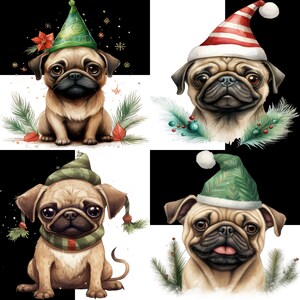 Festive Pug Elf Ears Clipart, Christmas Dog, Festive Pet Art, Pug ...