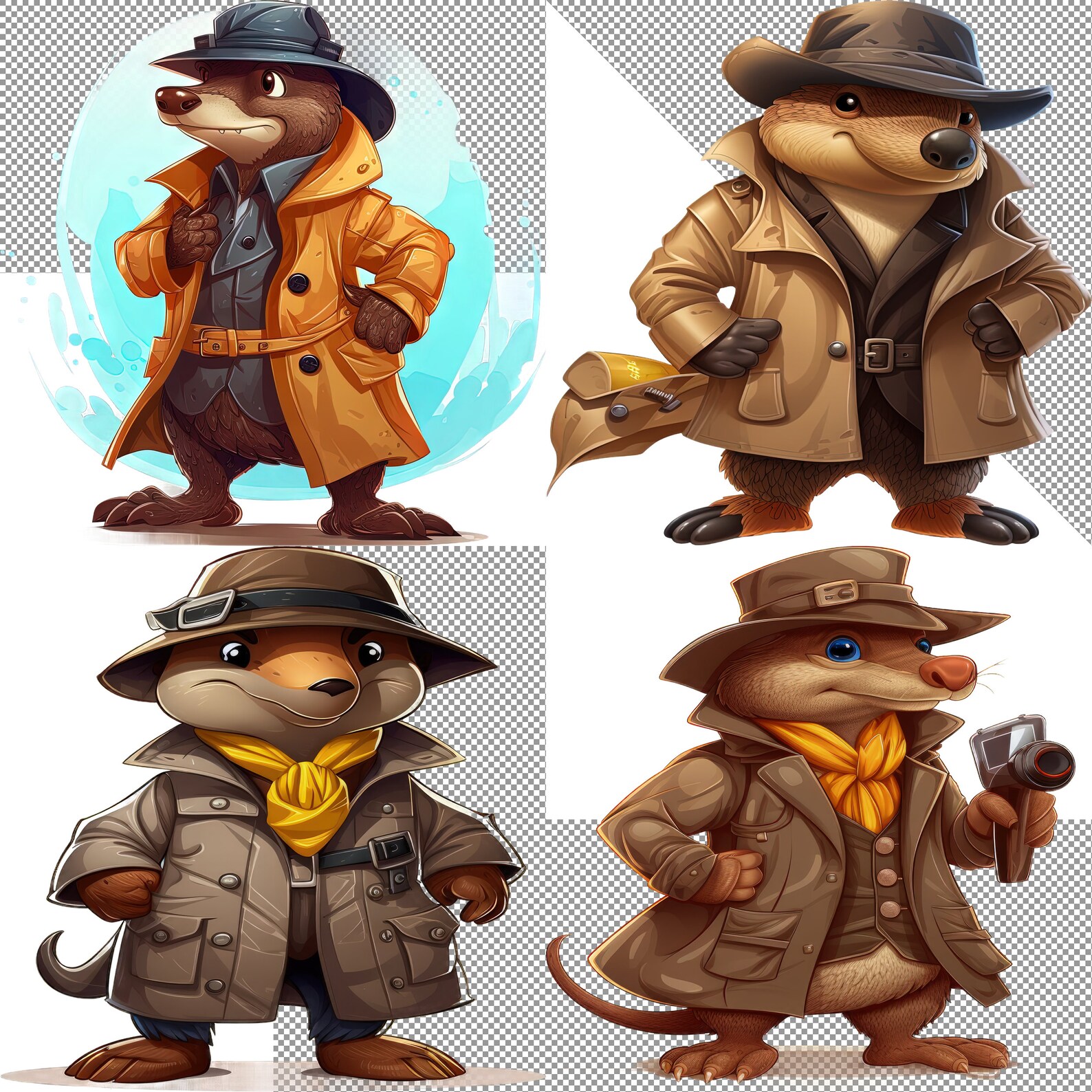 Platypus in Detective Trench Coat Clipart, Detective Animals Clipart ...