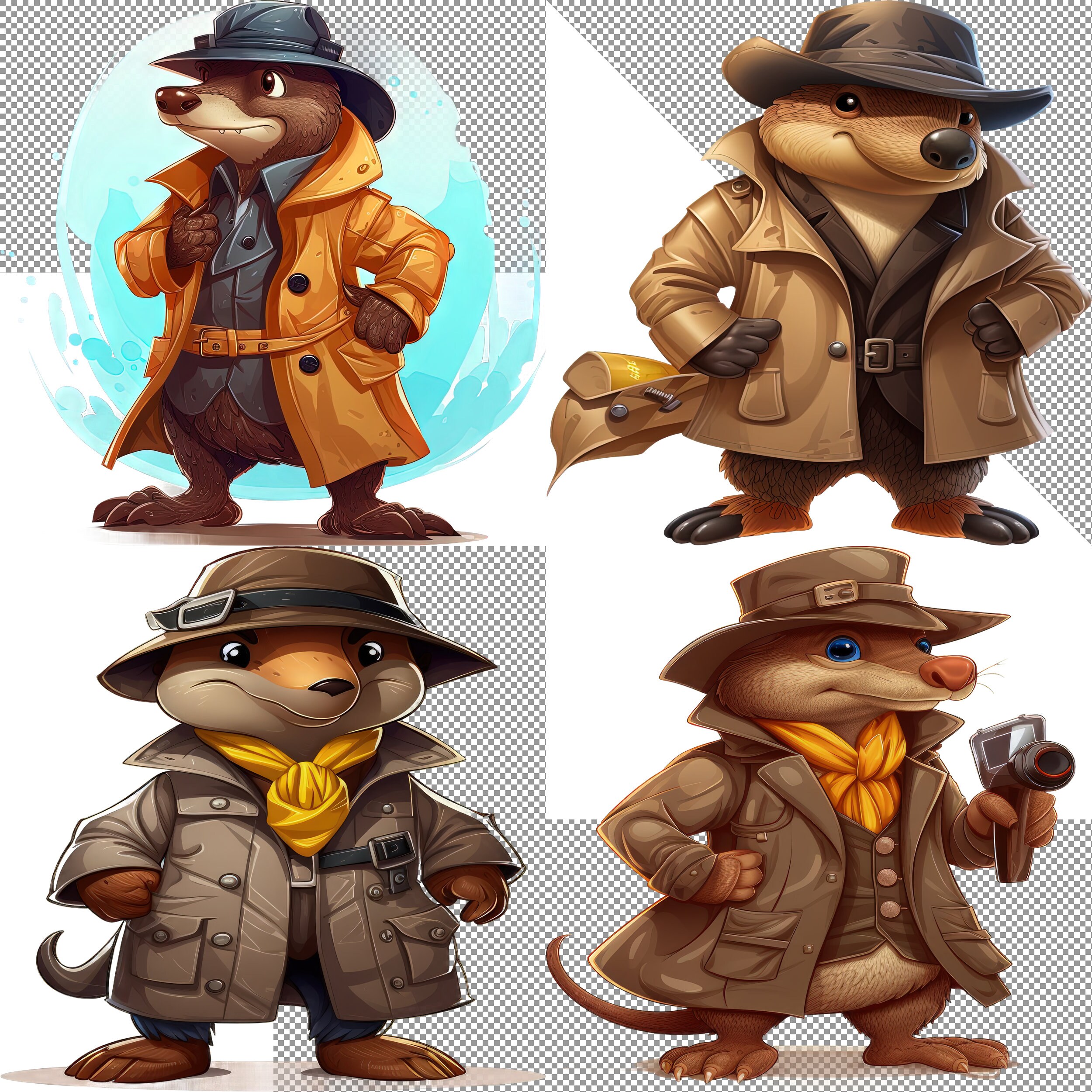 Platypus in Detective Trench Coat Clipart, Detective Animals Clipart ...