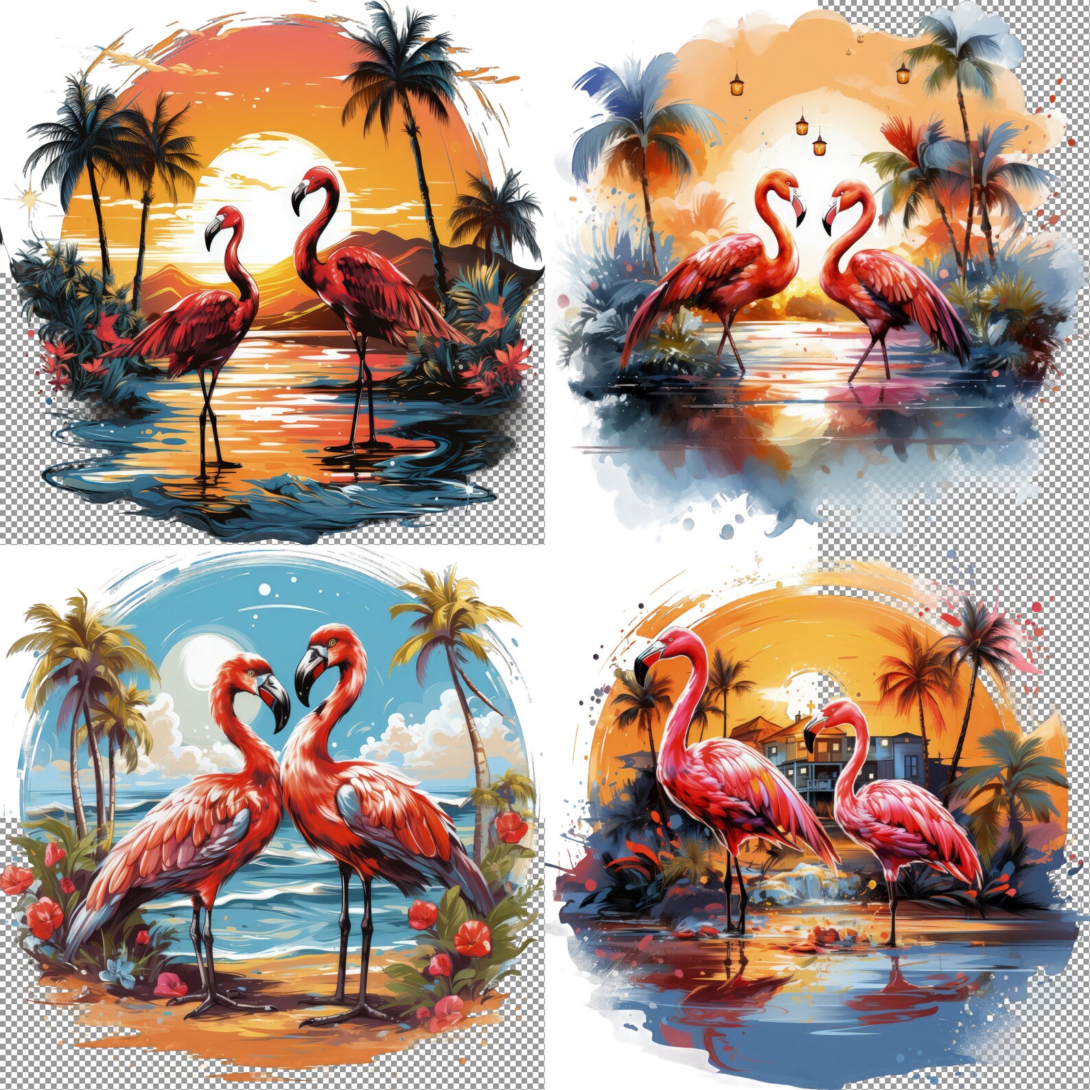 Flamingo Dancing Birds Clipart, Watercolor Flamingo Clipart, Design for ...