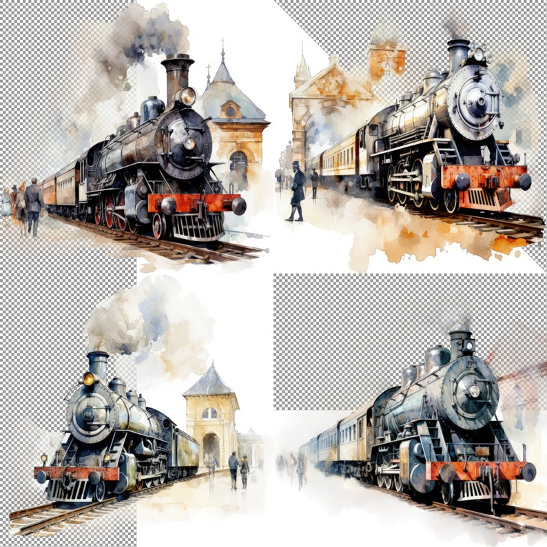 Vintage Steam Train Clipart,watercolor Illustration,art for Download ...