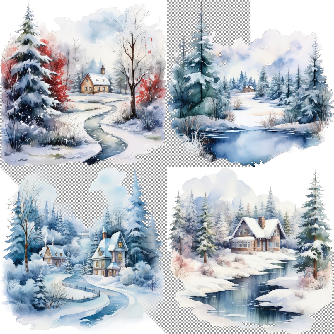 Winter Wonderland Watercolor Clipart Wall Art for Kids - Etsy
