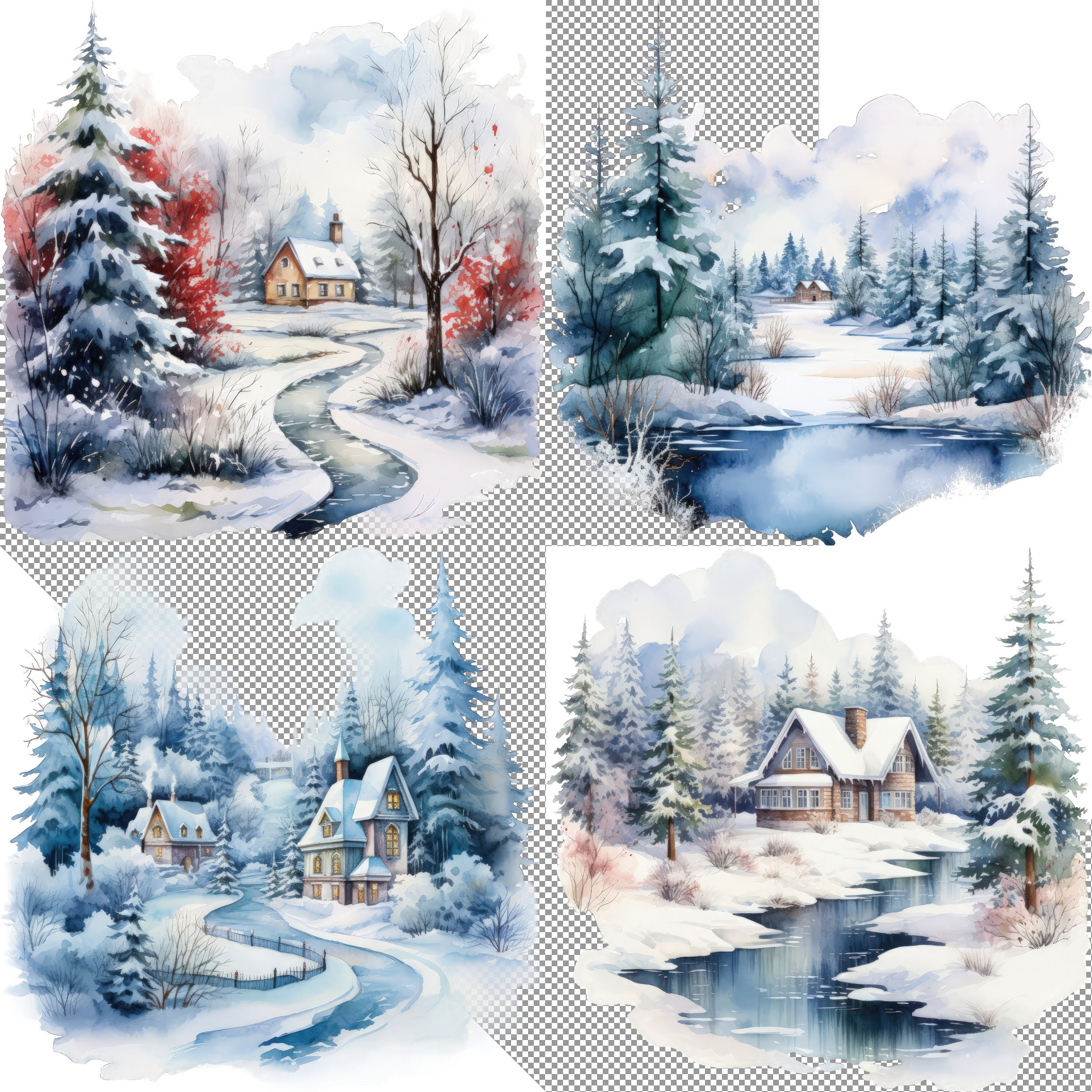 Winter Wonderland Watercolor Clipart, Wall Art for Kids Digital, Print ...