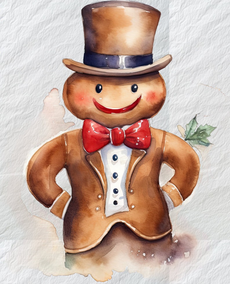 Watercolor Gingerbread Man With Cook Hat PNG Clipart, Watercolor ...