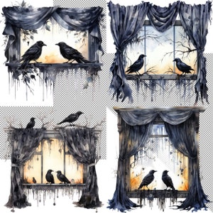Halloween Window Clipart, Spooky Halloween Clipart Set, Window Decor ...