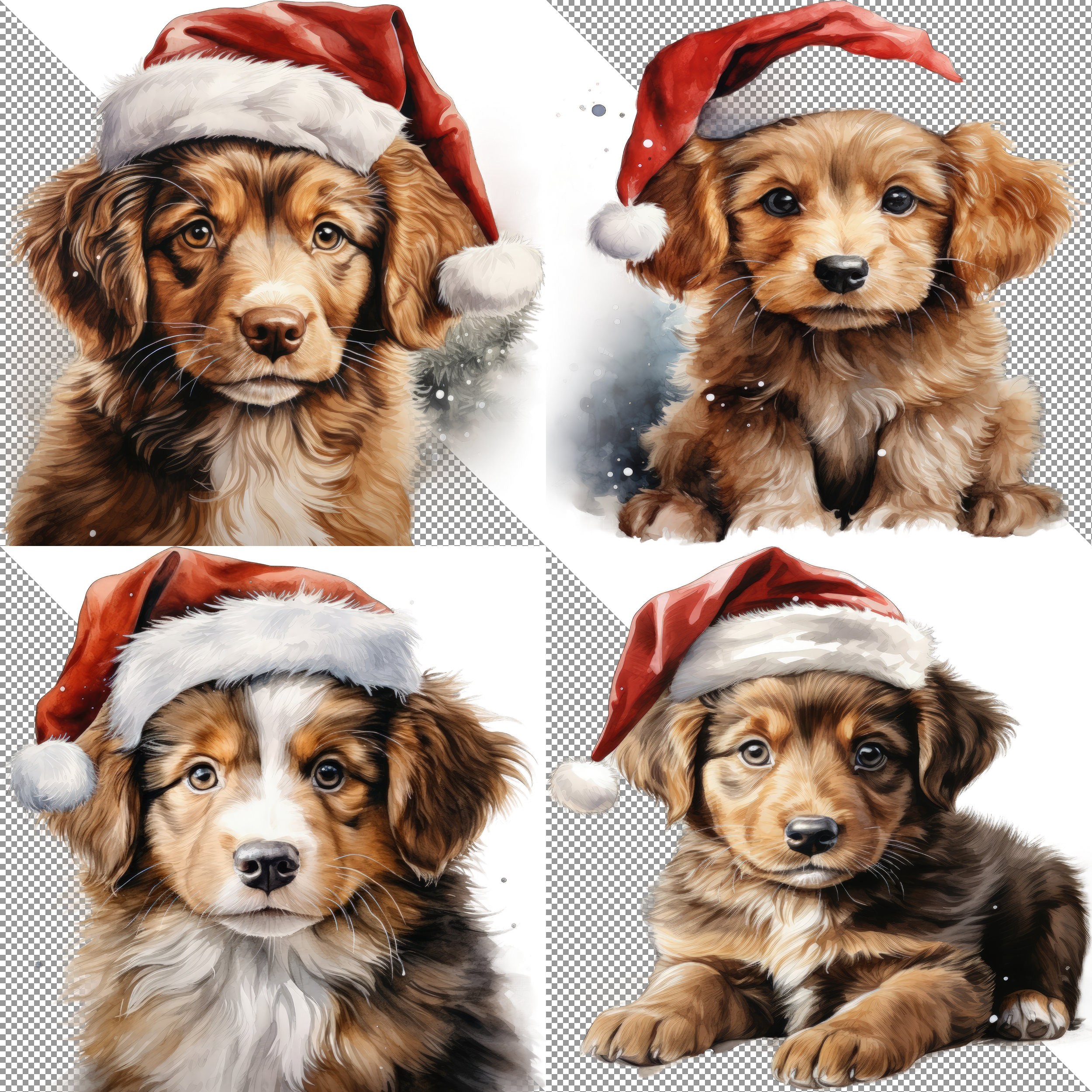 Christmas Puppy Watercolor Clipart, Art for Desk, Art for Kids Rooms ...