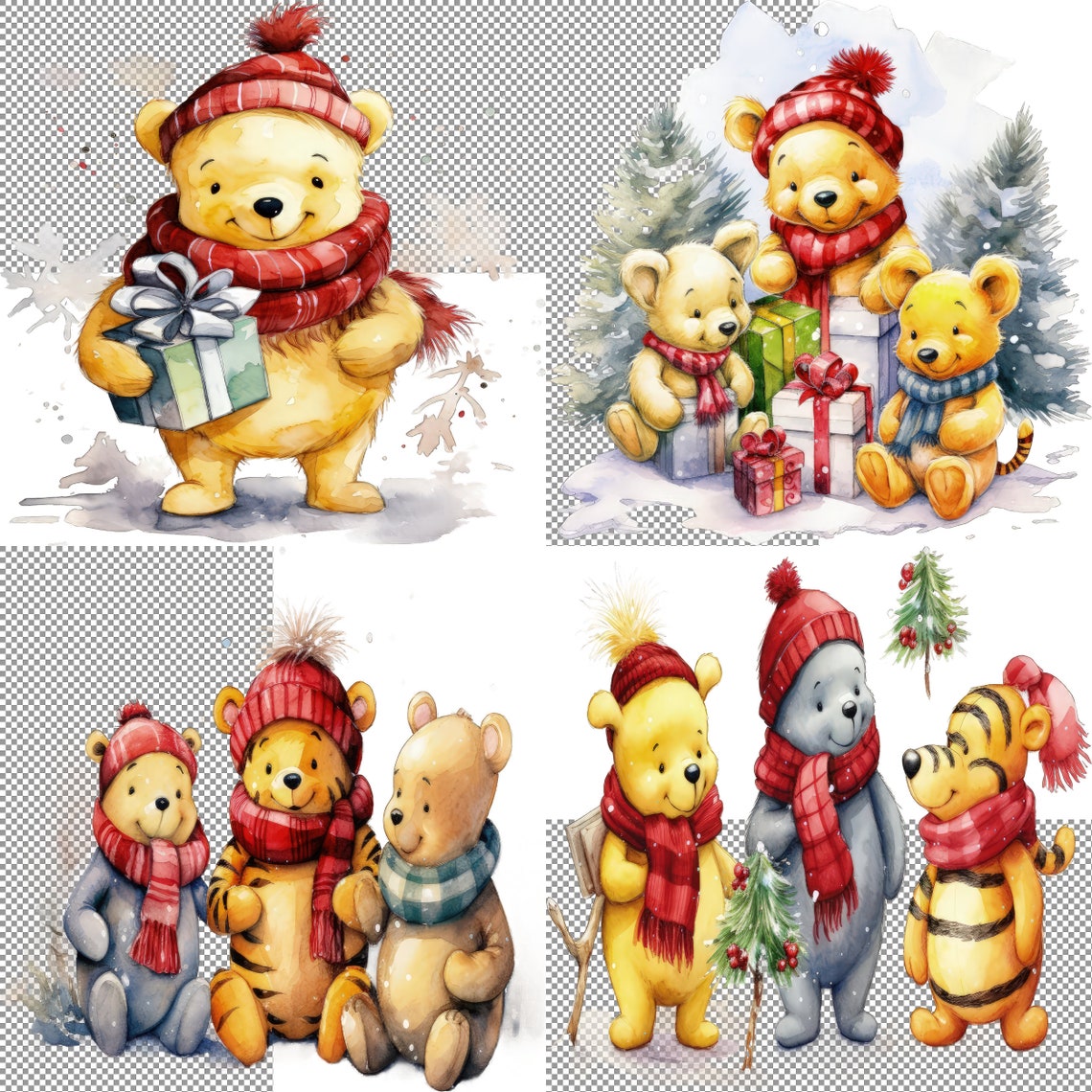 Winnie the Pooh and Friends Clipart,winter Wear Celebrating Christmas ...