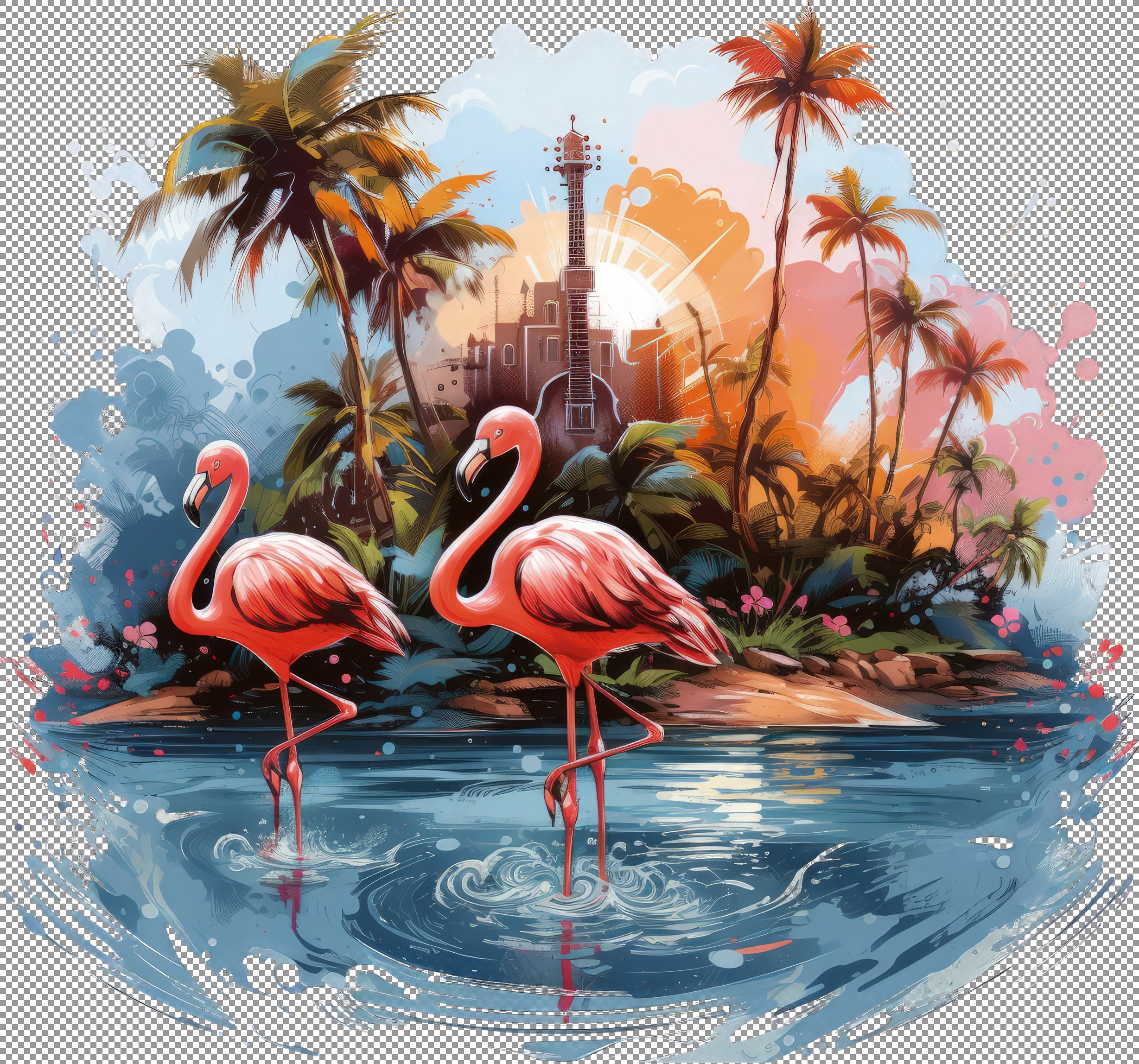 Flamingo Dancing Birds Clipart, Watercolor Flamingo Clipart, Design for ...