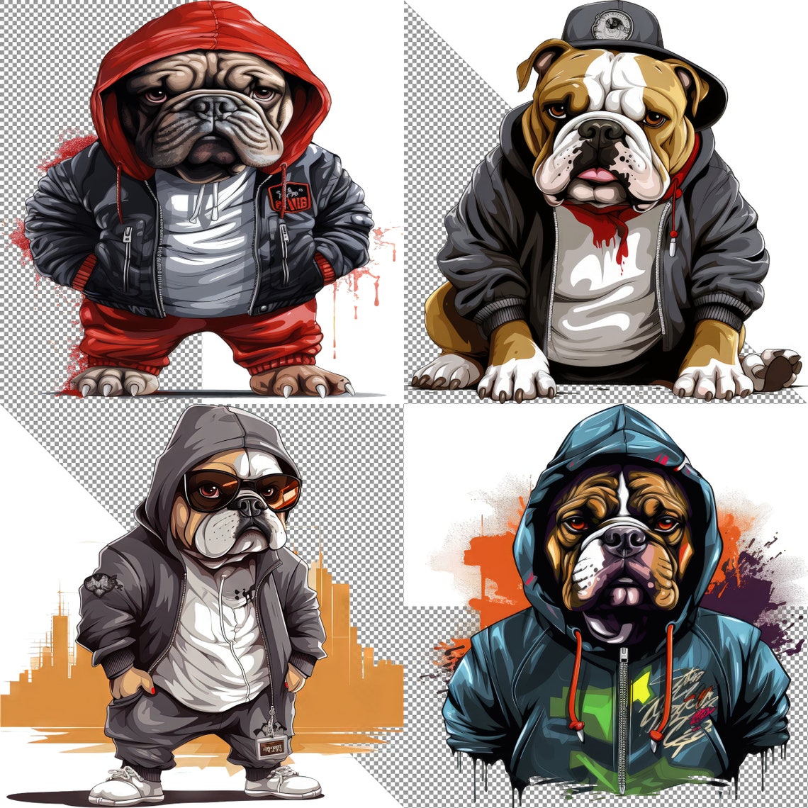 Urban Bulldog Clipart, City Dog Art, Bulldog Silhouette, Bulldog in the ...